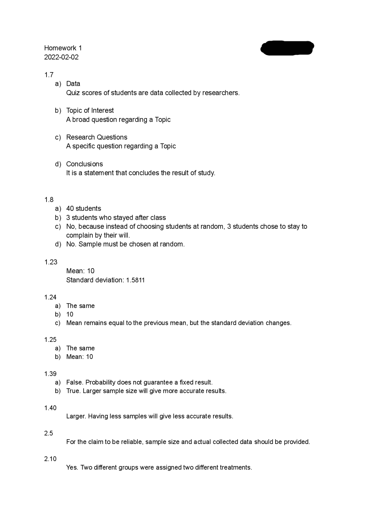 Homework 1 Stat 3005 Docsity