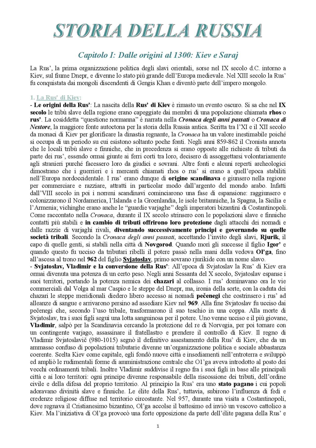 Riassunto "Storia della Russia" (Roger Bartlett) - Docsity