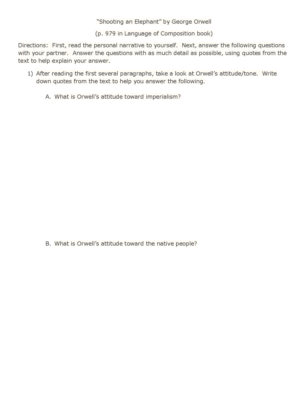 Shooting an Elephant by George Orwell - Docsity