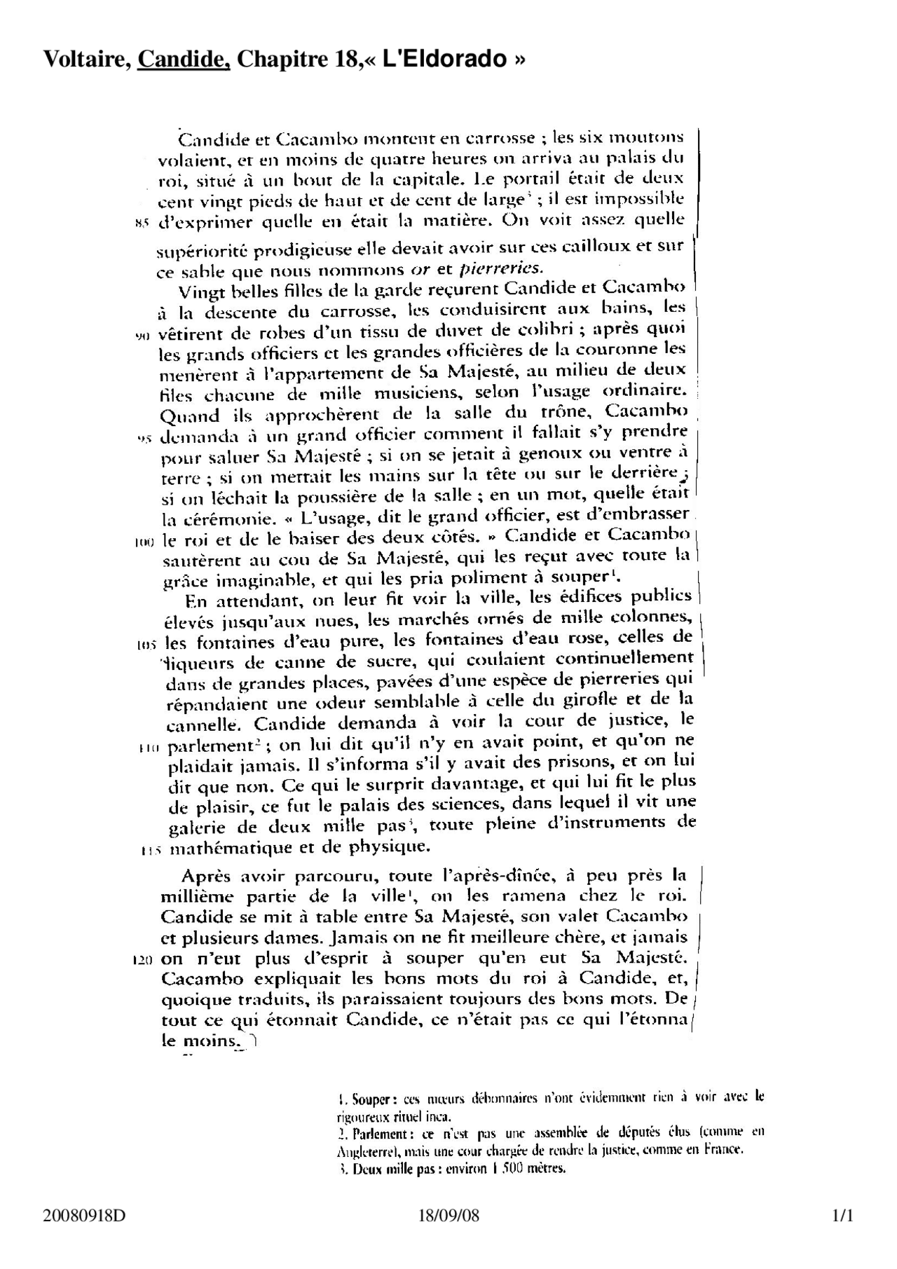 Voltaire, Candide, Chapitre 18,« L'Eldorado » - Docsity