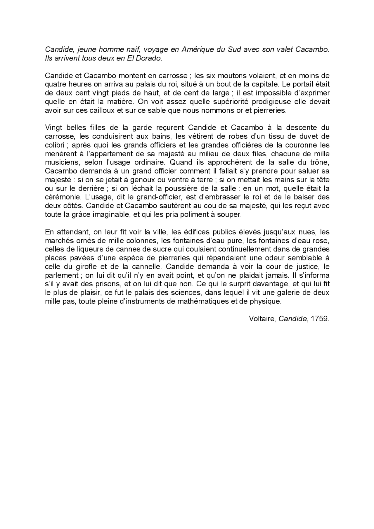 Extrait Du Chapitre 18 De Candide Docsity