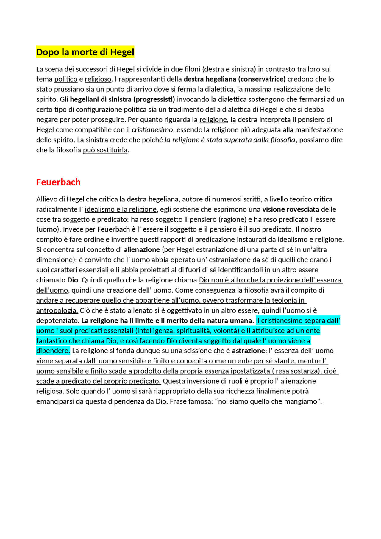 Appunti Su Feuerbach E Marx Docsity