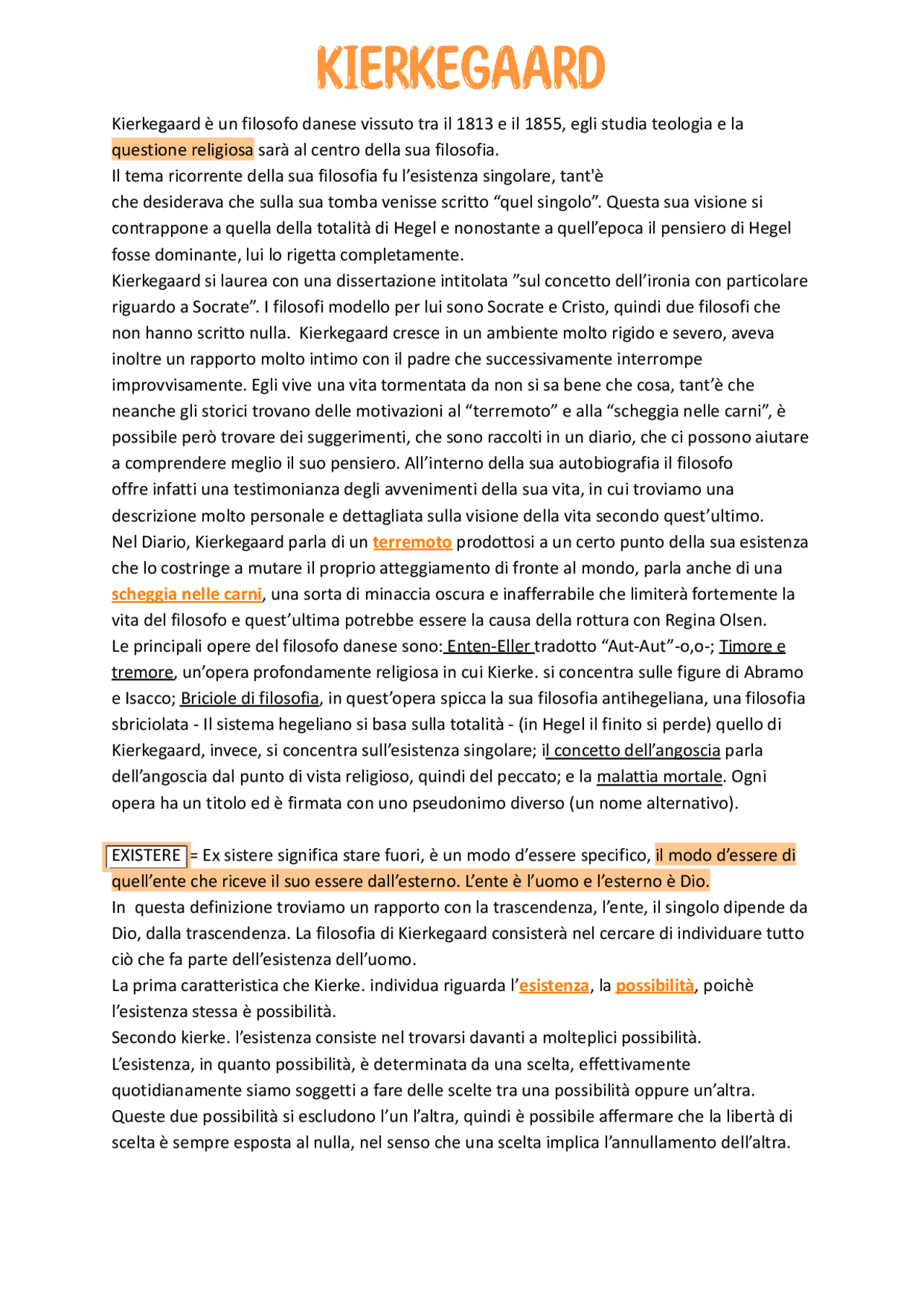 Kierkegaard Appunti Docsity