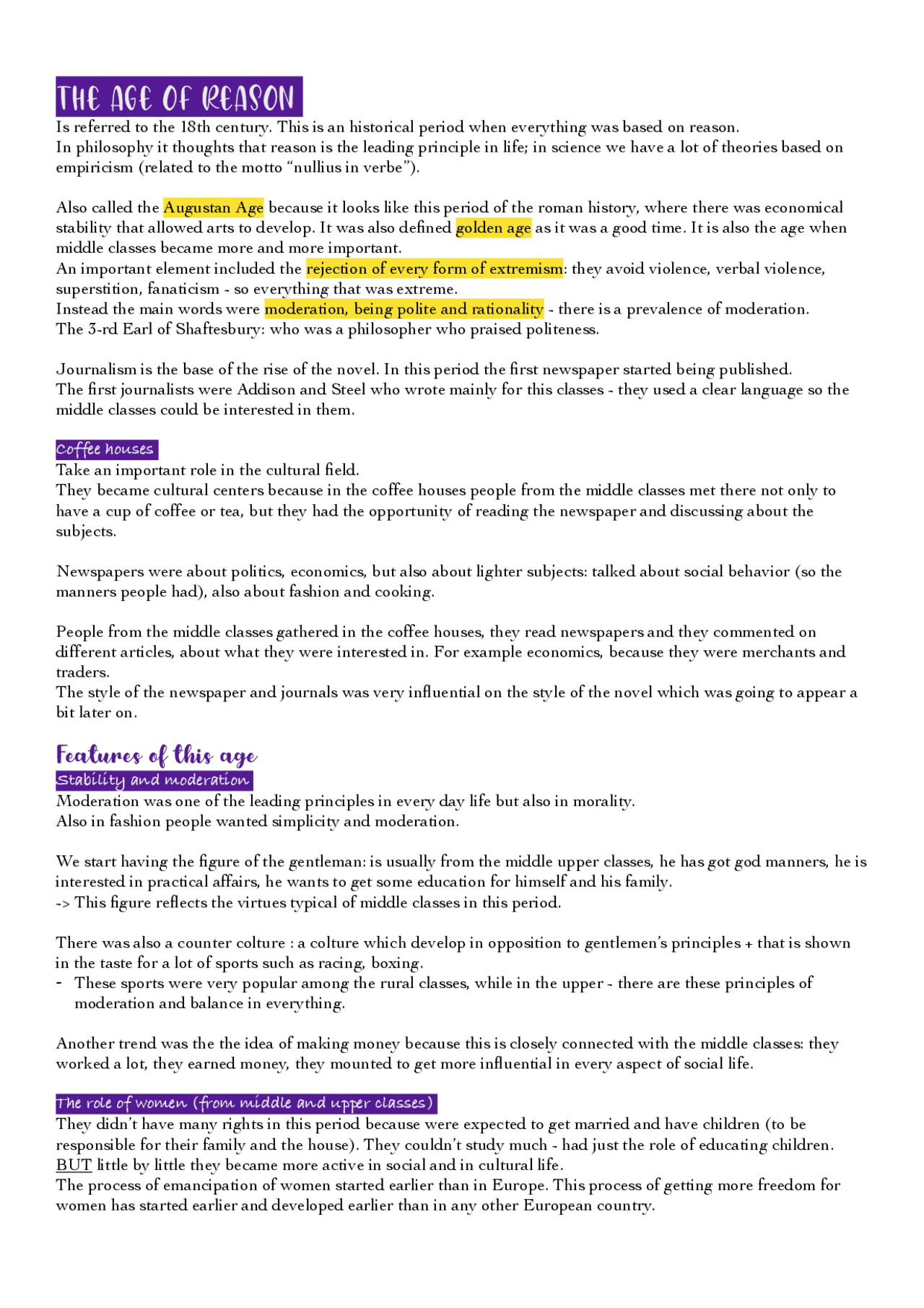 The age of reason - English literature - Docsity