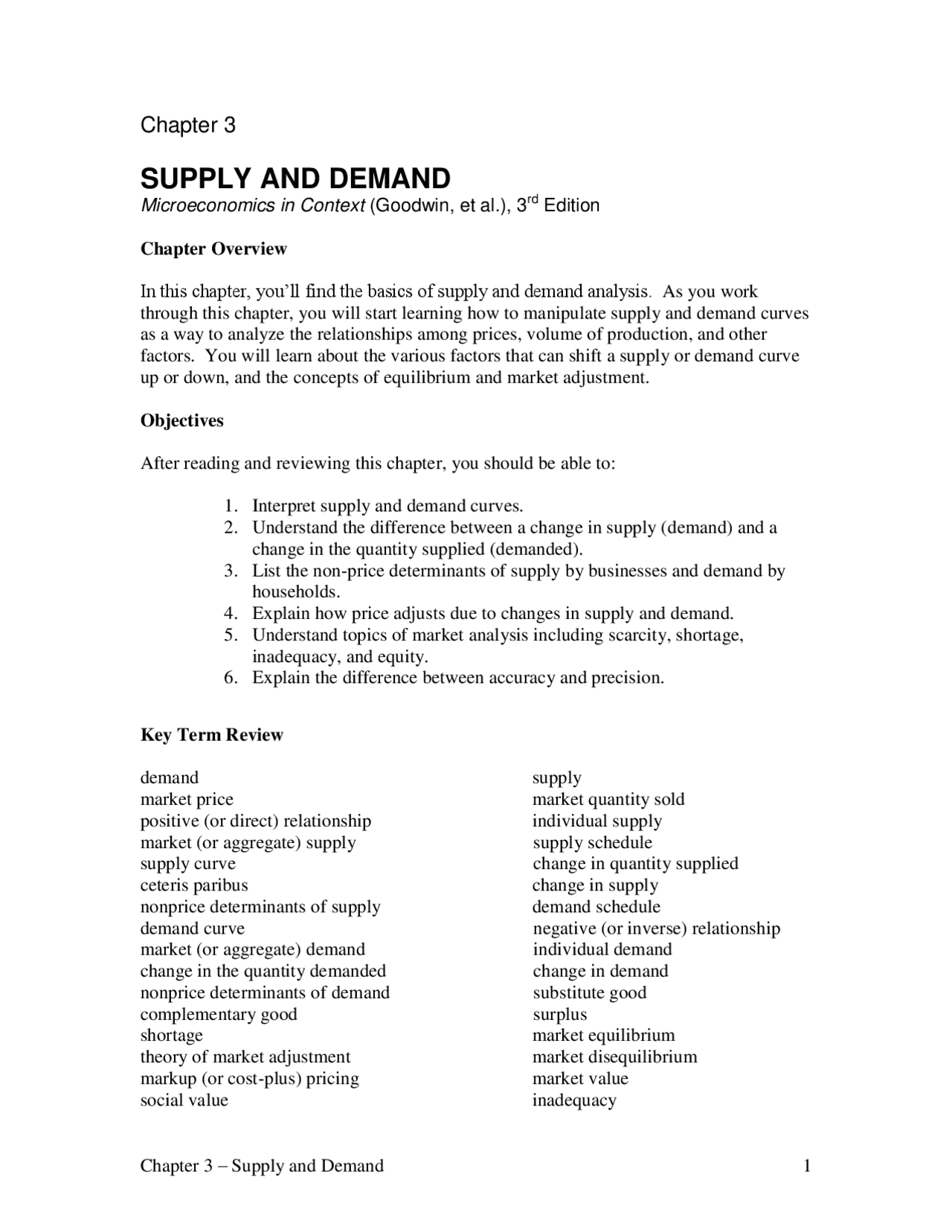 Chapter 3 Overview | Exams Microeconomics | Docsity