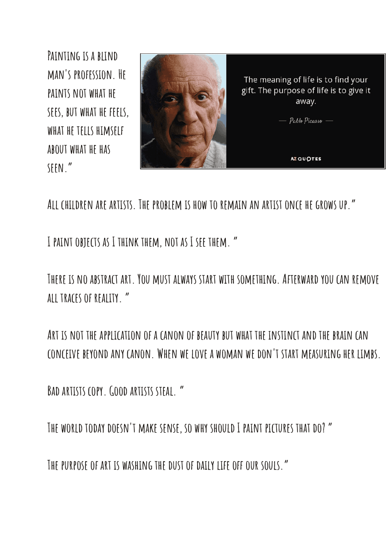 Quotes By Picasso Docsity