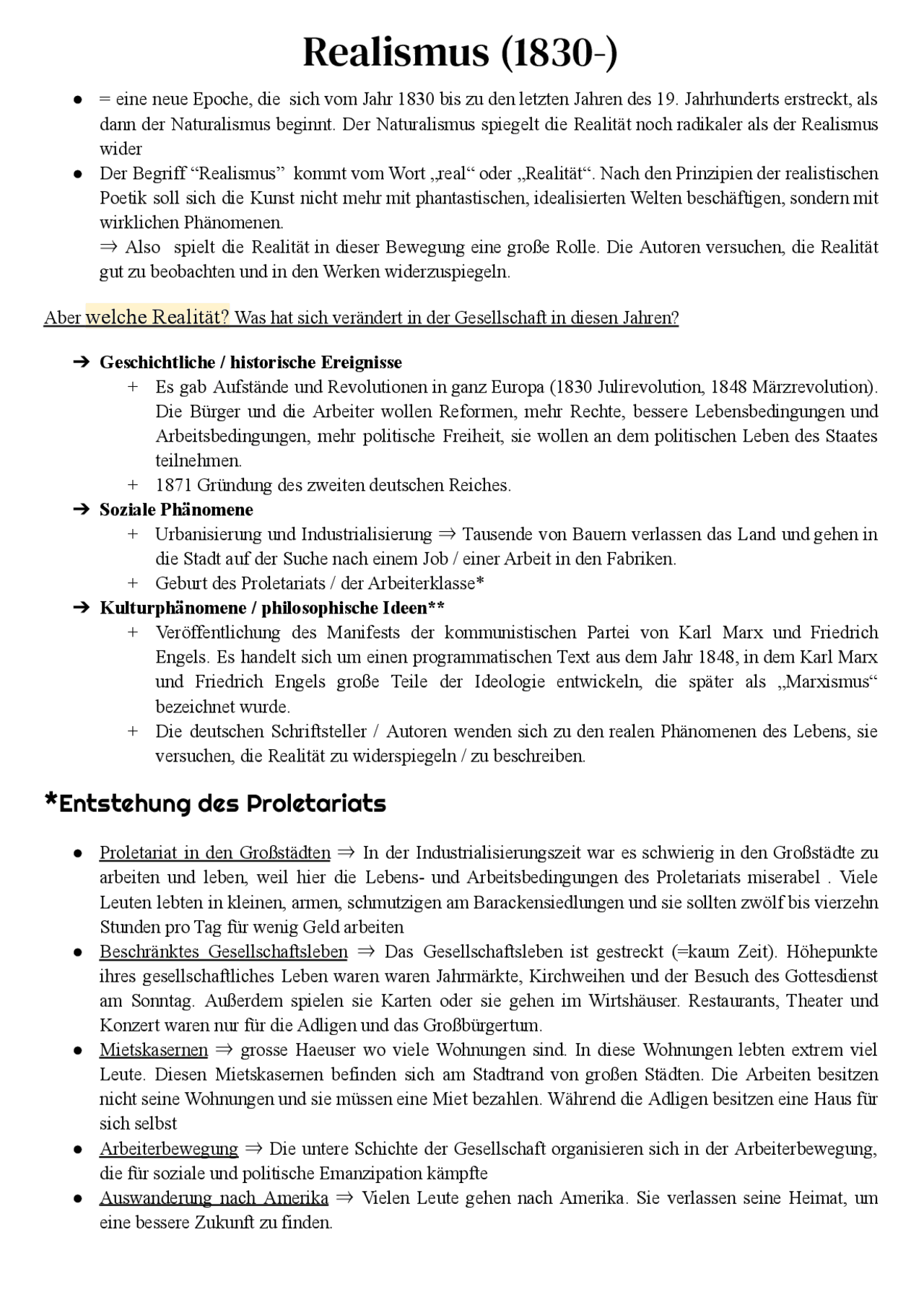 Deutsche Literatur - der Realismus - Docsity