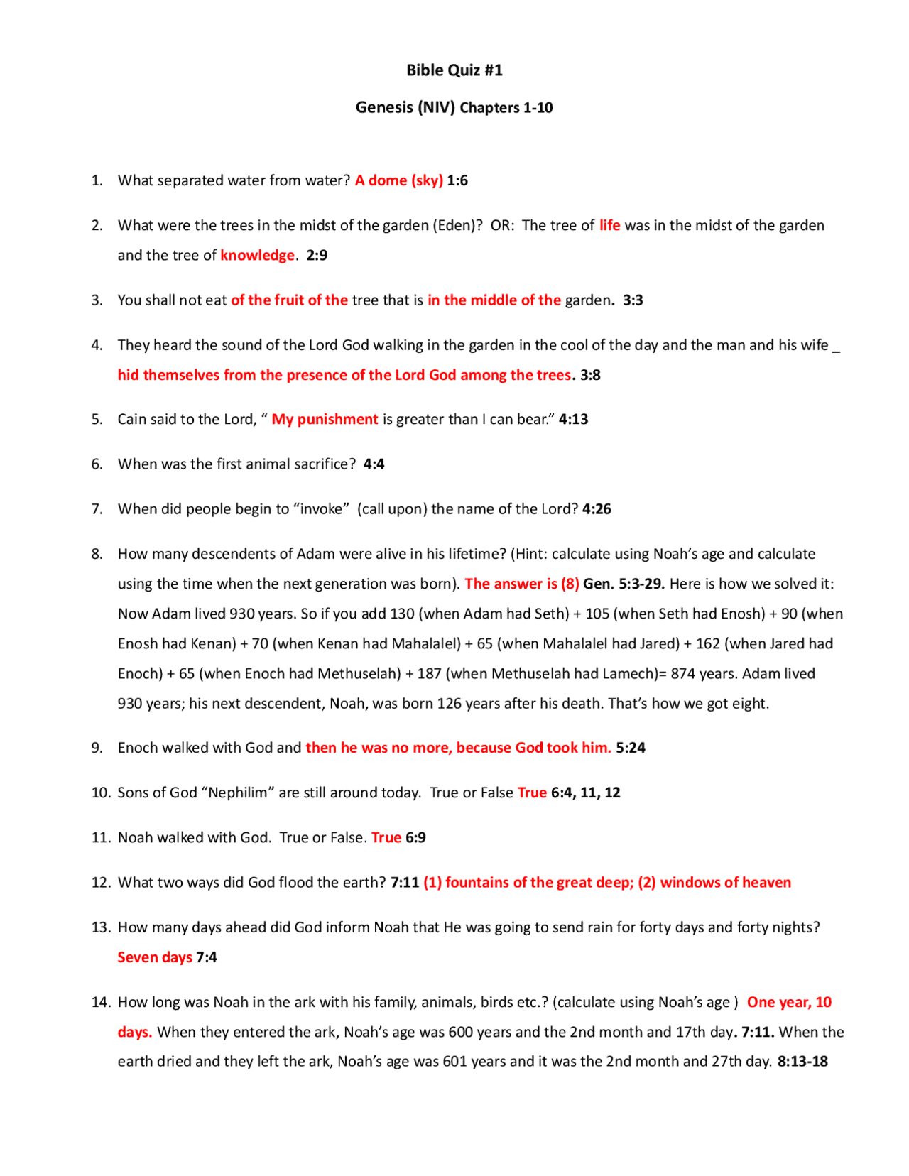 Bible Quiz #1 | Quizzes Literature | Docsity