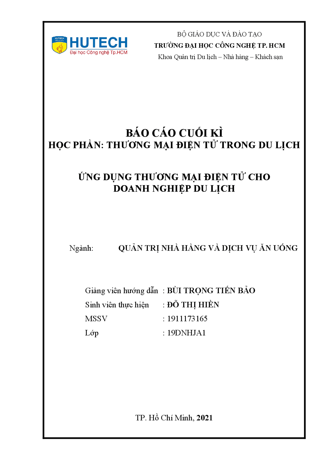Báo cáo cuối kì thương mại điện tử trong du lịch | Assignments Transaction Processing for E ...