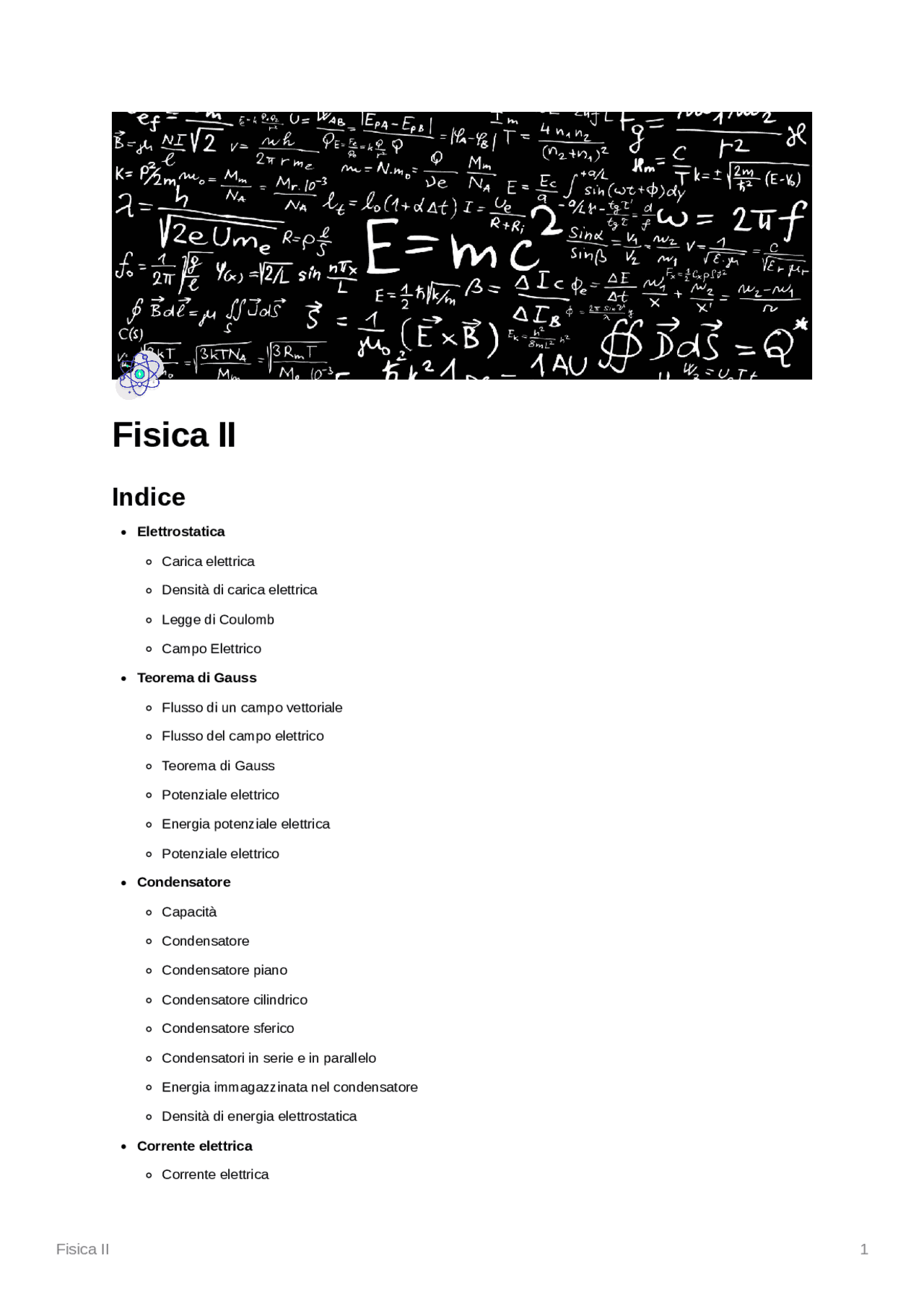 Fisica 2 - Elettromagnetismo | Appunti di Fisica | Docsity