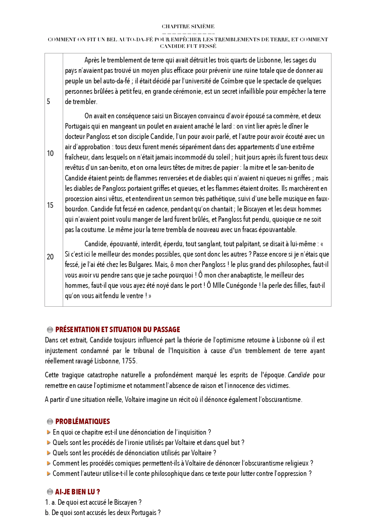 Candide Analyse Du Chapitre Sixième Docsity