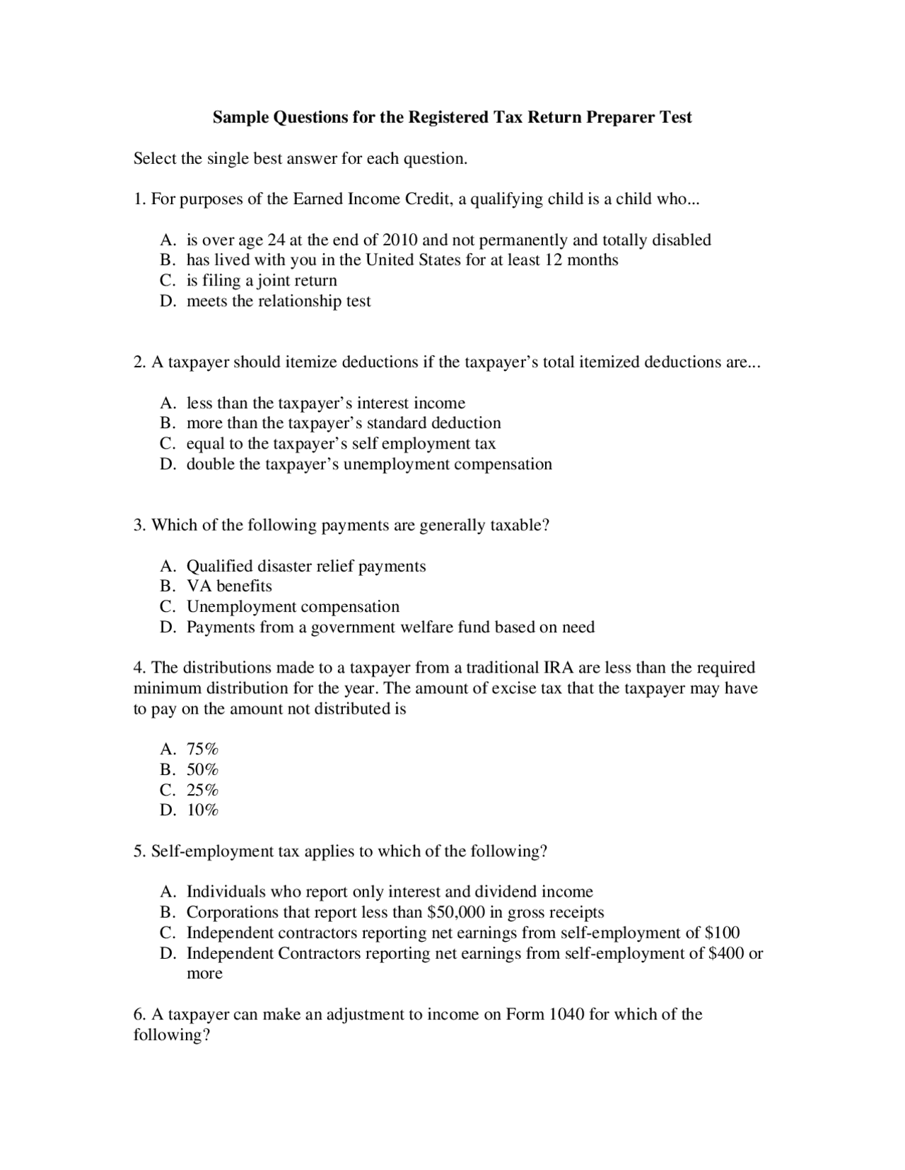 Tax Return Test - Docsity