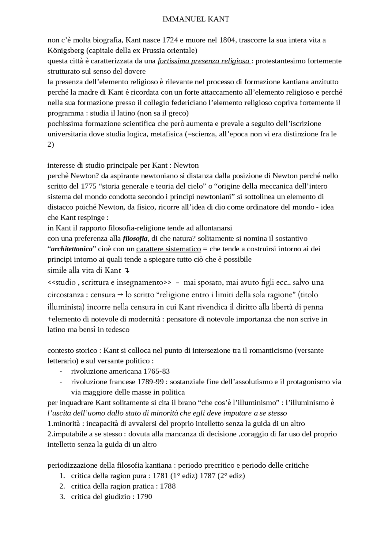 Appunti Completi Approfondimento Kant Docsity