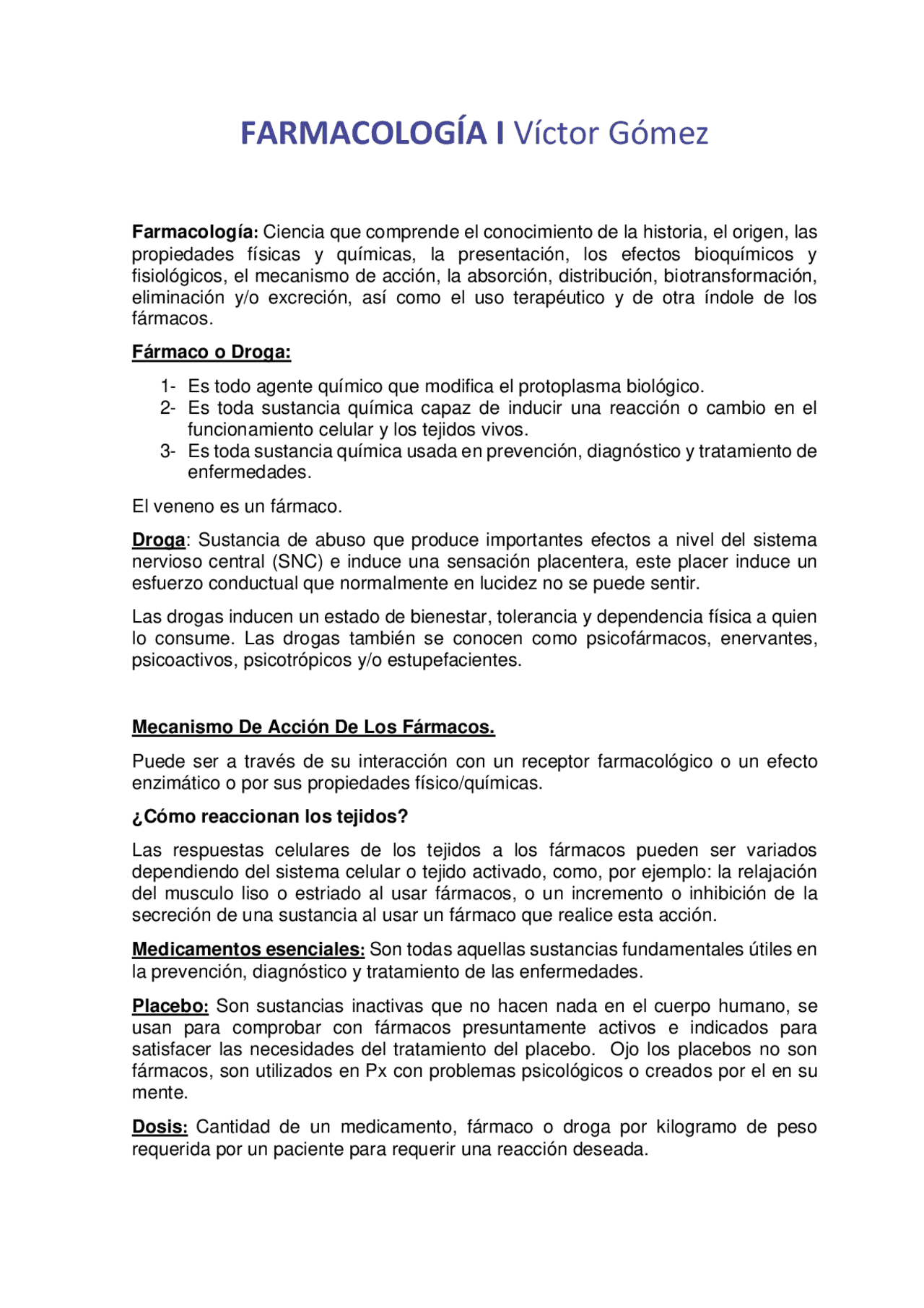 Farmacología Apuntes Resúmenes Docsity