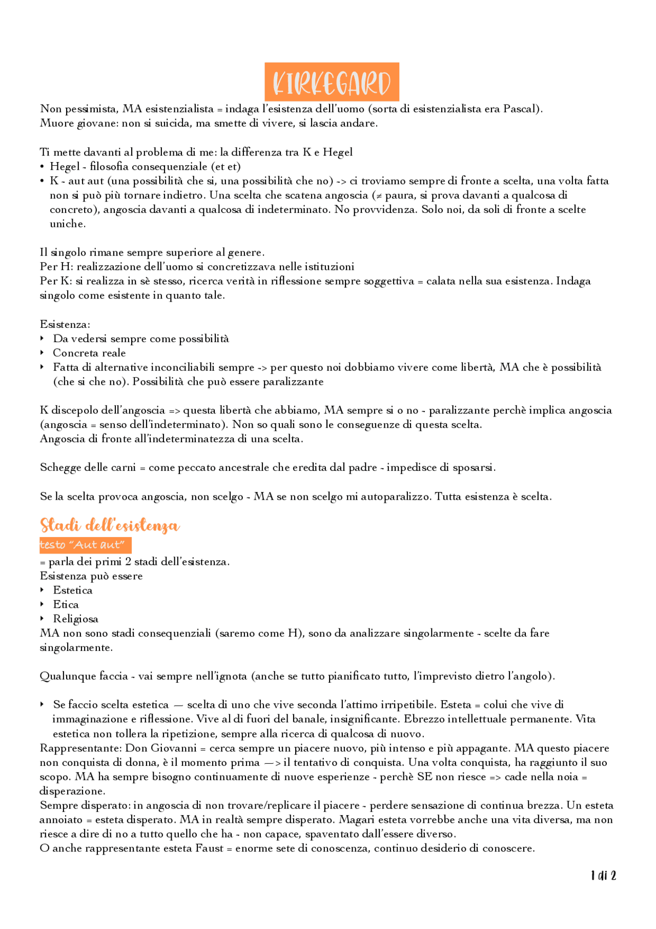 Kierkegaard Appunti Docsity
