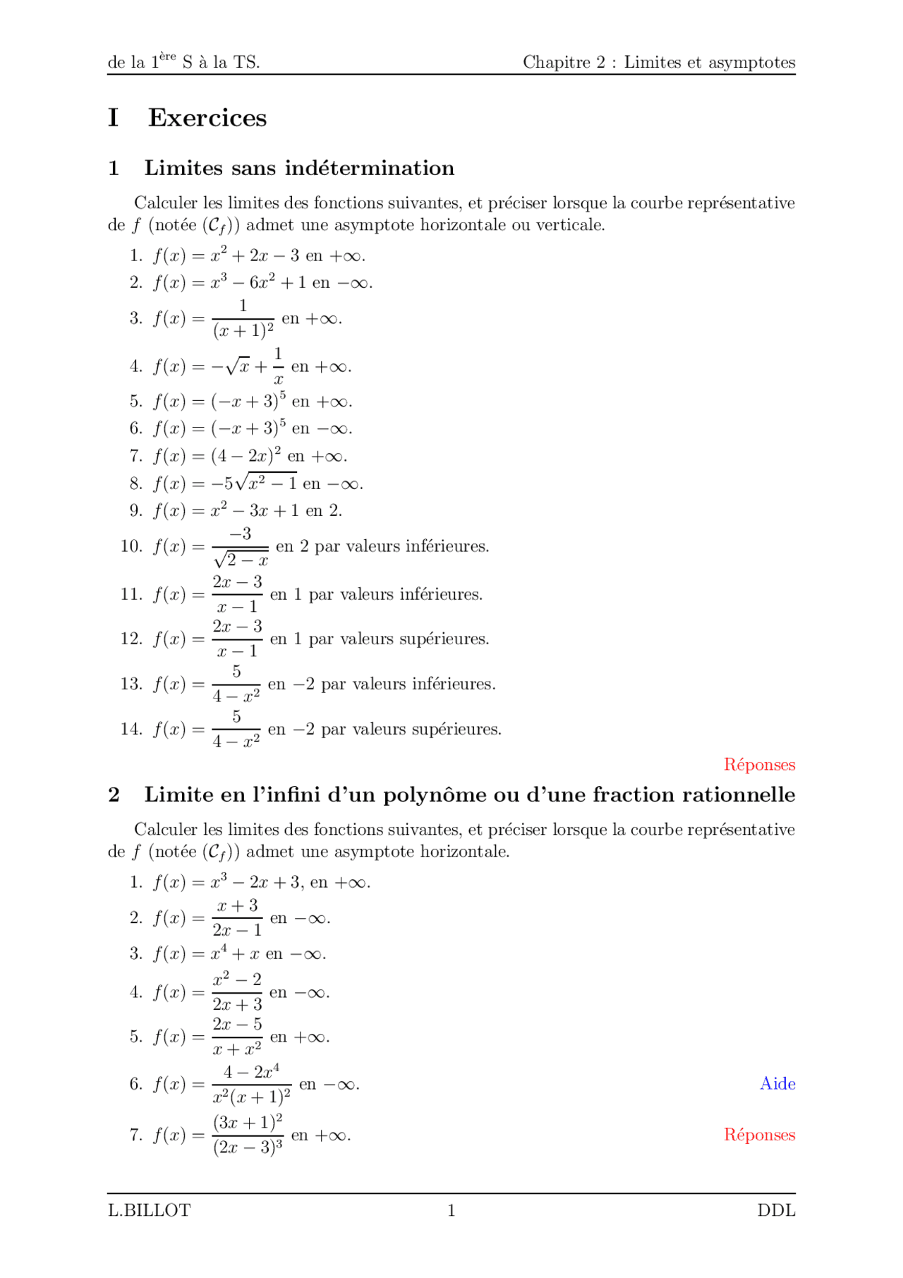 Chapitre 2 Limites Et Asymptotes Lectures Mathématiques Docsity