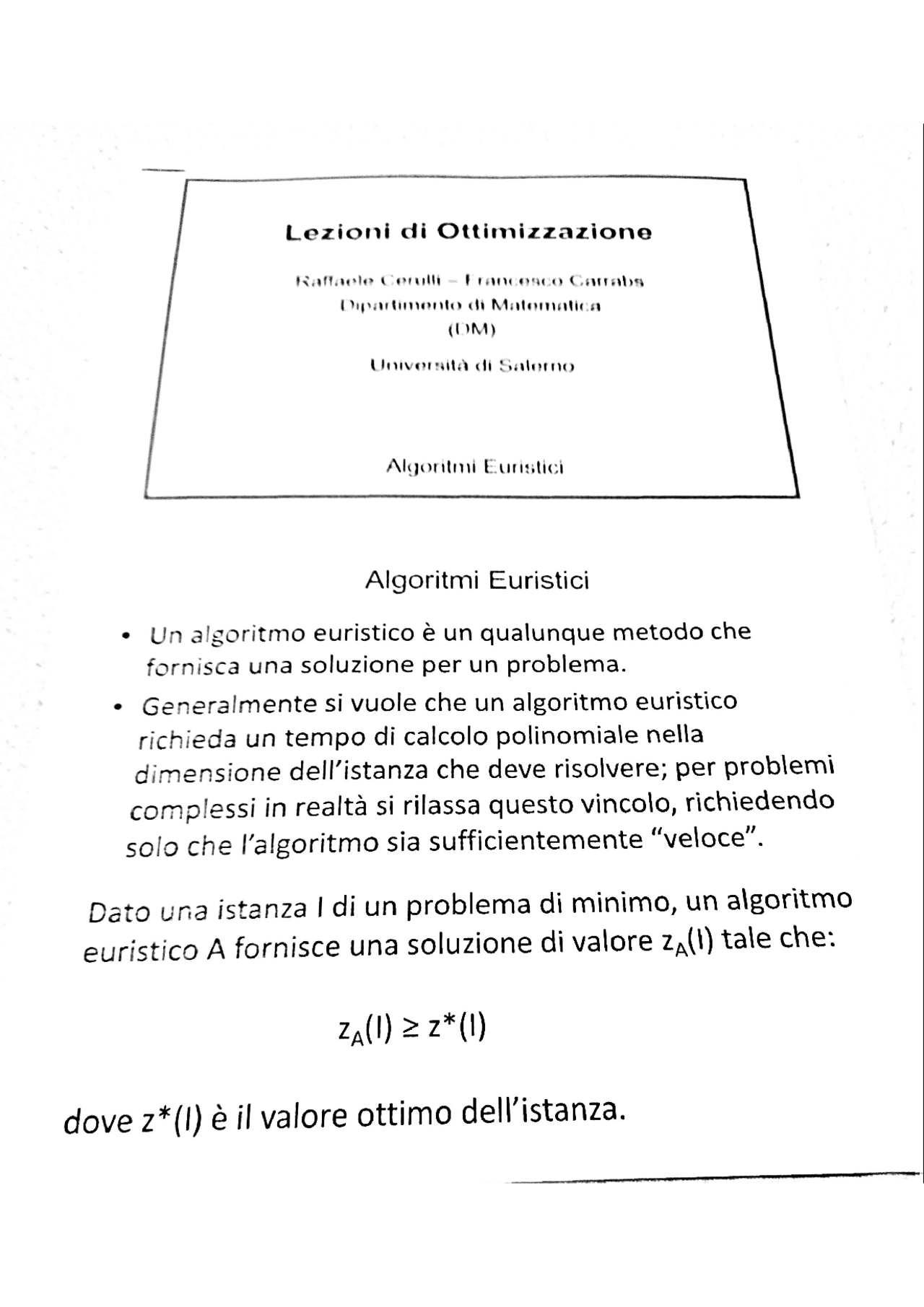 Lezioni Di Ottimizzazione Algoritmi Euristici Docsity