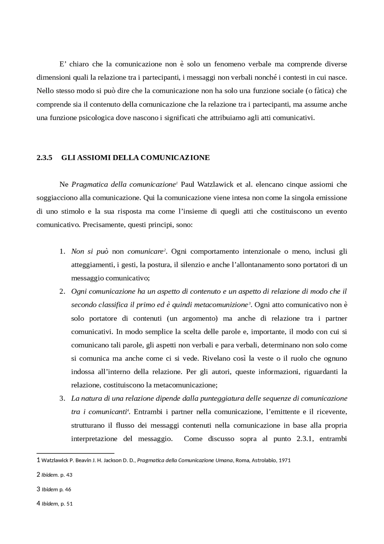 Gli Assiomi Della Comunicazione Docsity