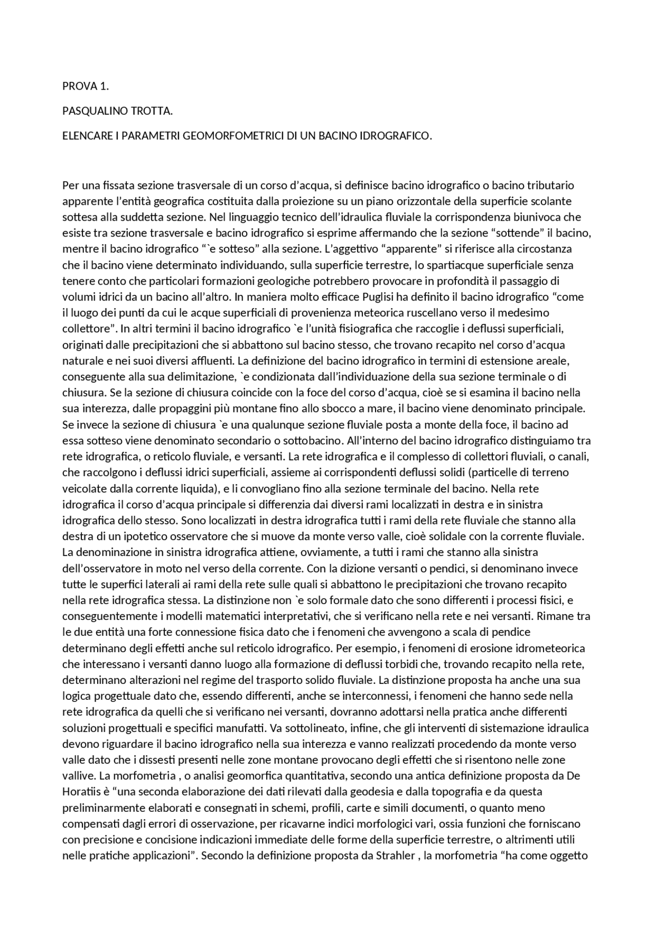 Prove Intercorso Anno 2022 Idrologia Ingegneria Ambientale Pegaso Docsity