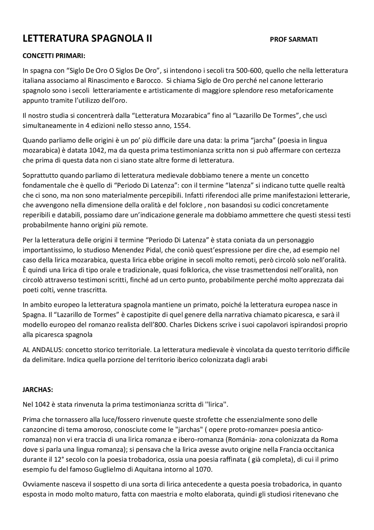 Appunti Completi Del Corso Appunti Di Letteratura Spagnola Docsity