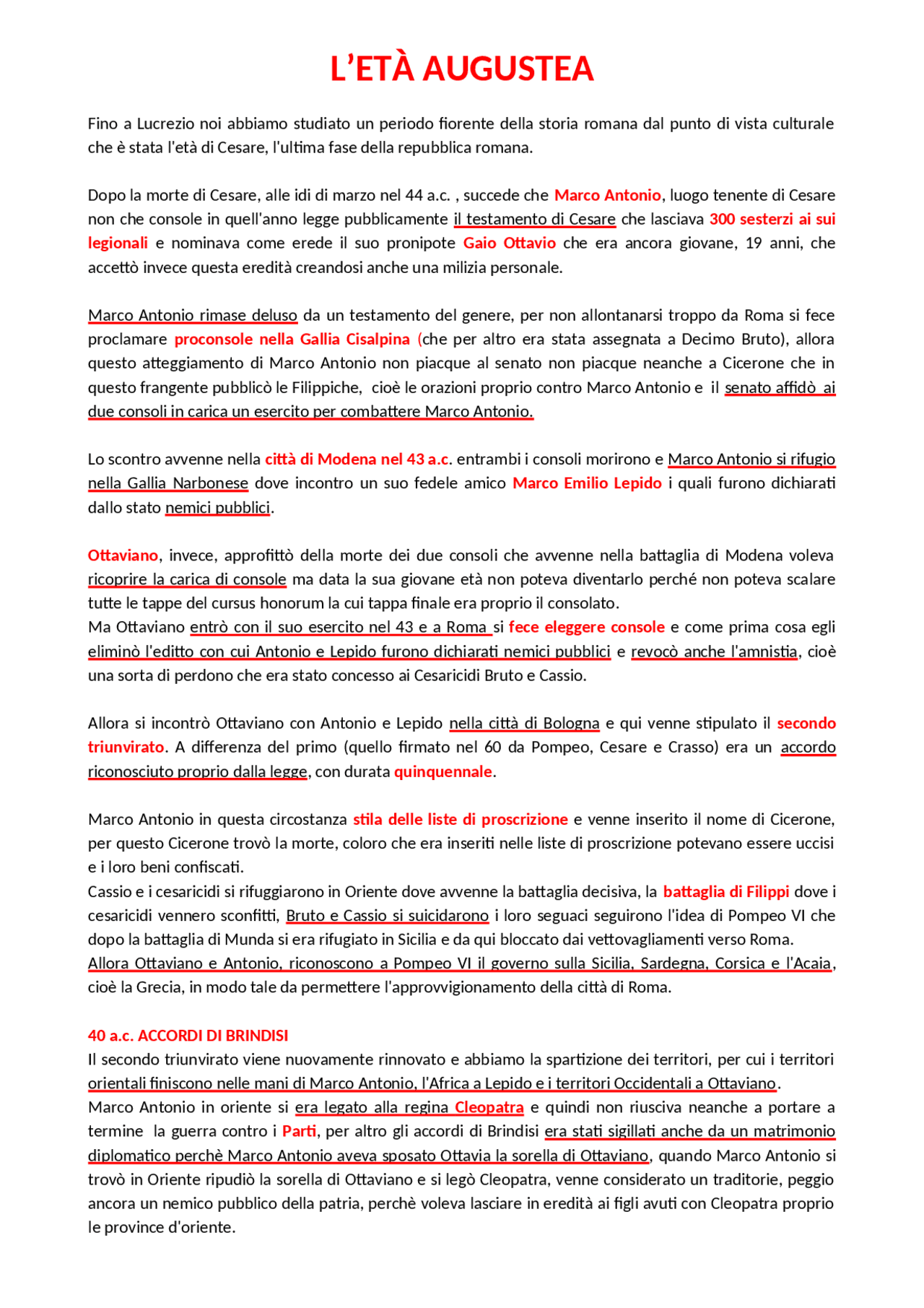 L'età augustea, da Cesare a Ottaviano - Docsity