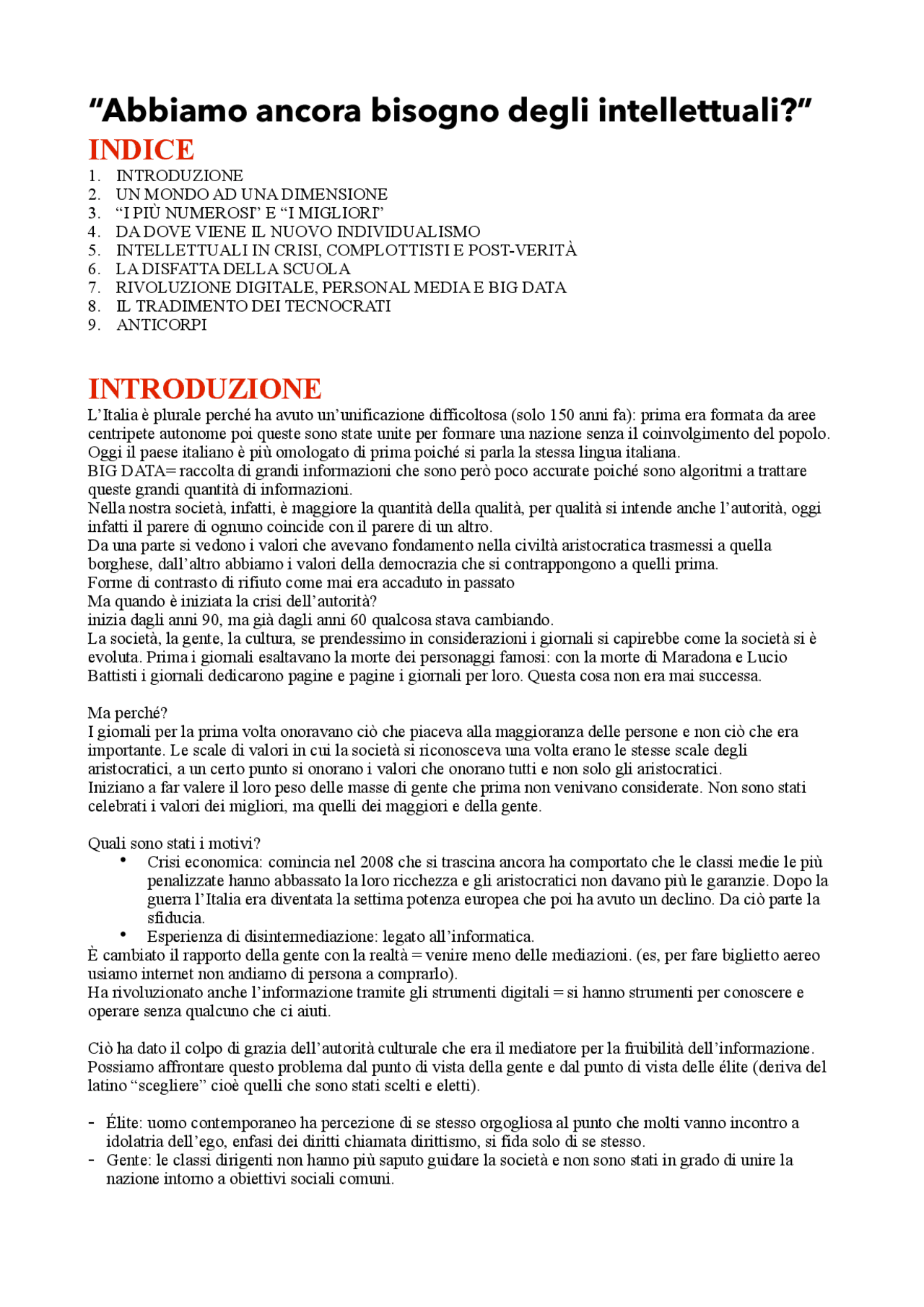 Riassunto Abbiamo Ancora Bisogno Degli Intellettuali” Docsity