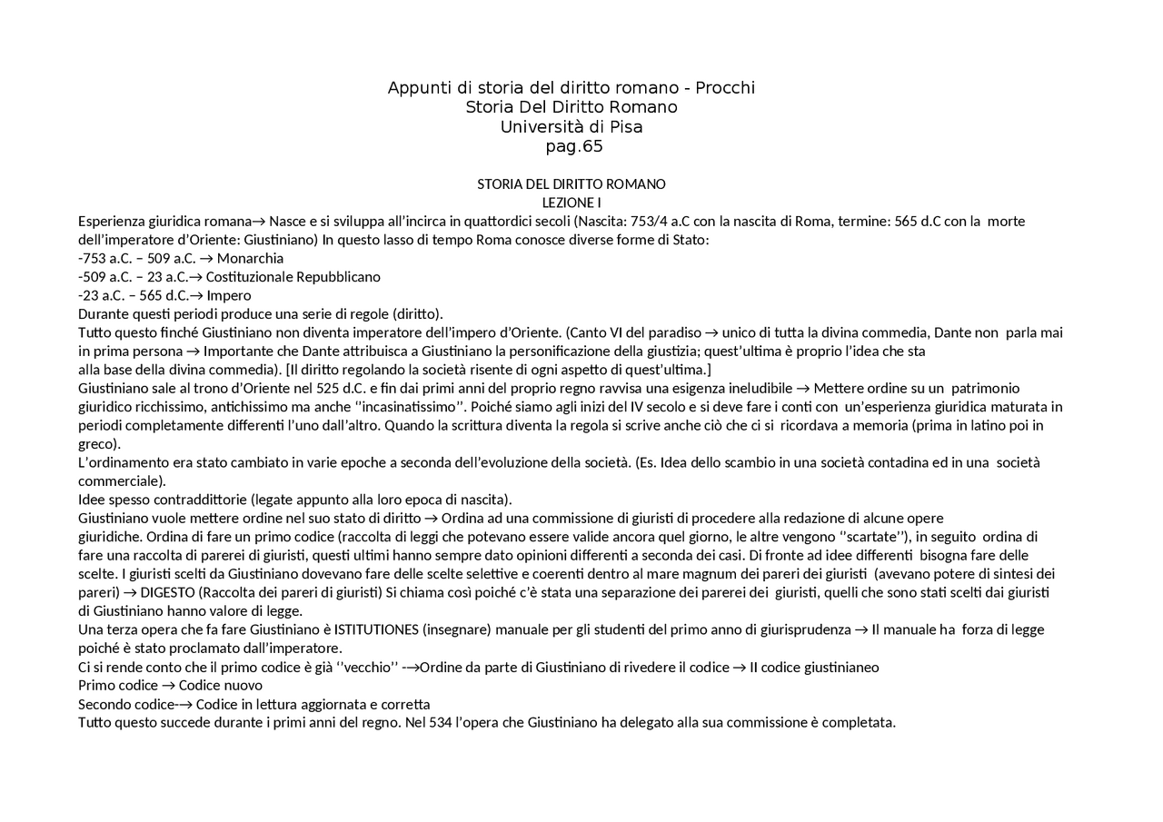 Appunti Presi A Lezione Di Diritto Romano Appunti Di Storia Del