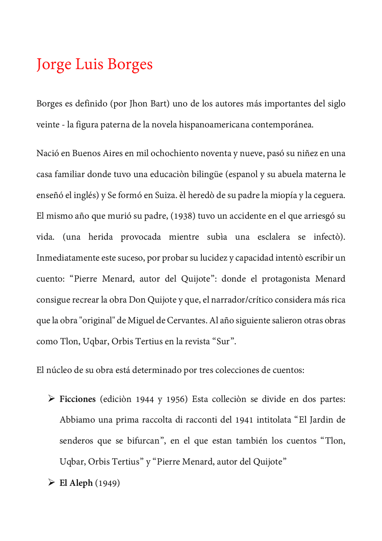 Jorge Luis Borges - vida y obras - Docsity