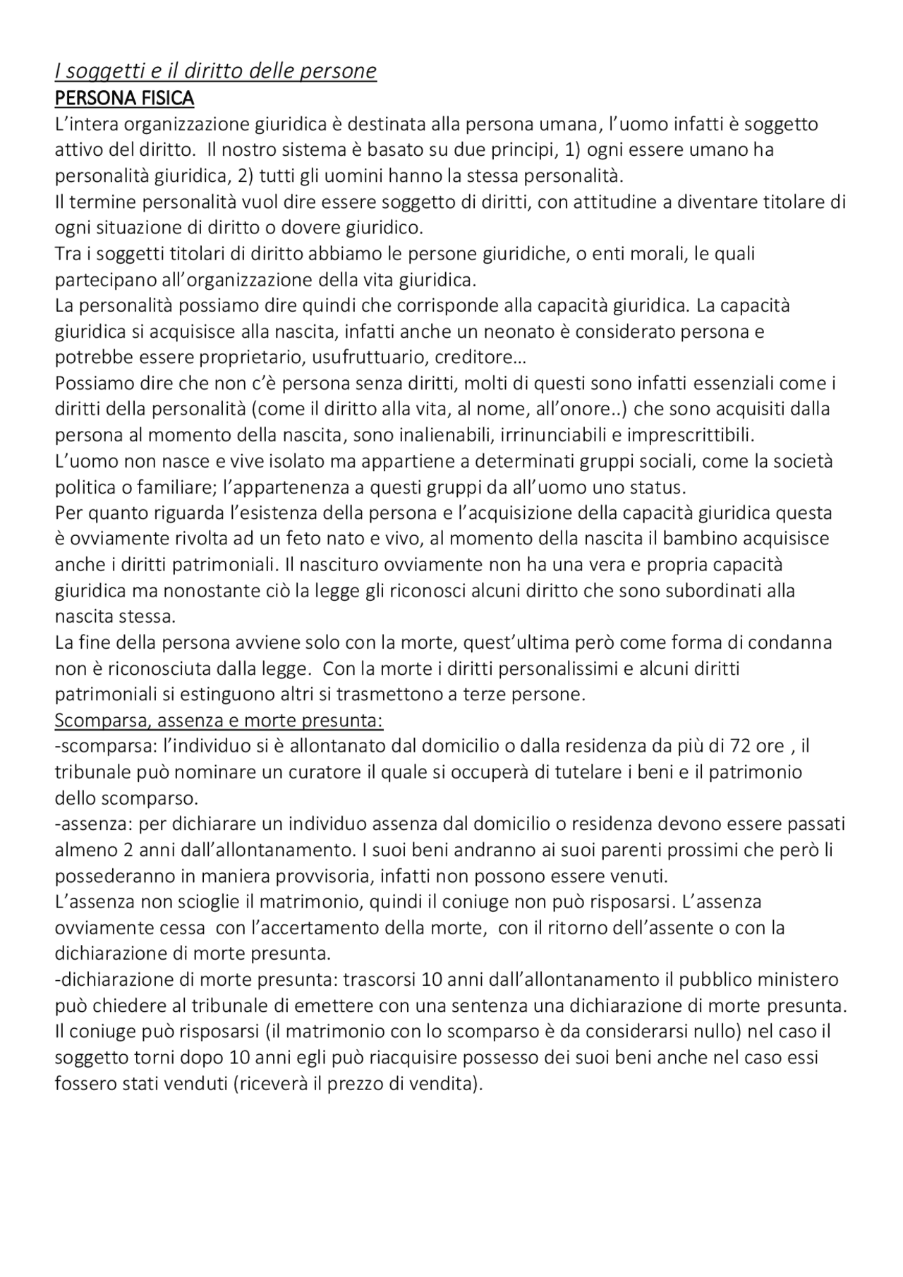 Diritto Privato I Soggetti Docsity