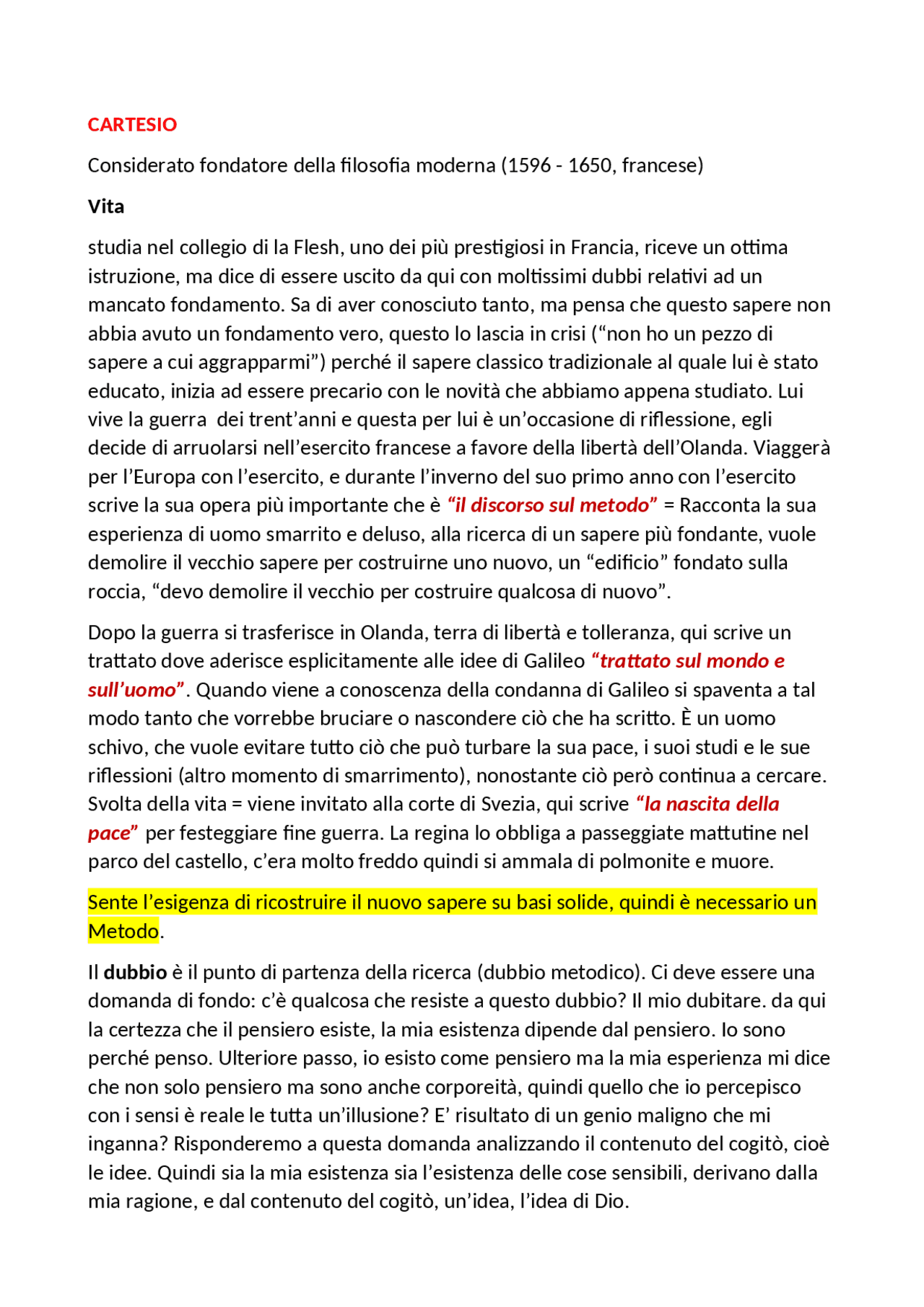 Appunti Su Cartesio Docsity