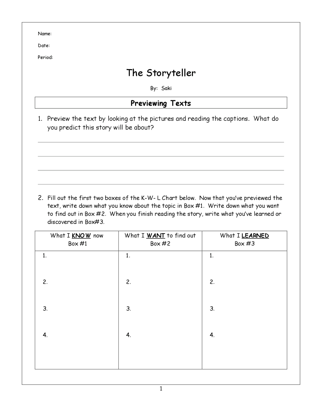 The Storyteller by Saki - Docsity