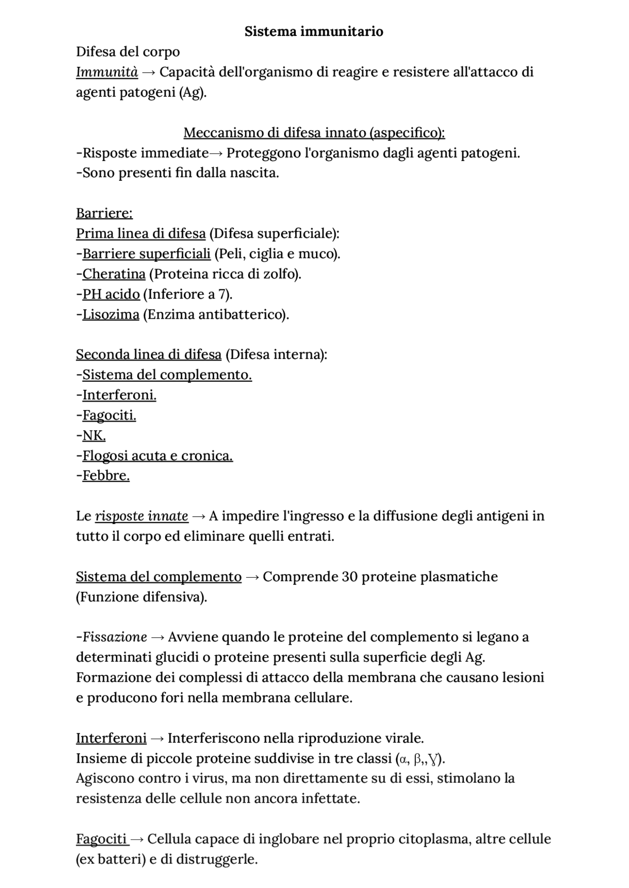 Sistema Immunitario Schema Docsity
