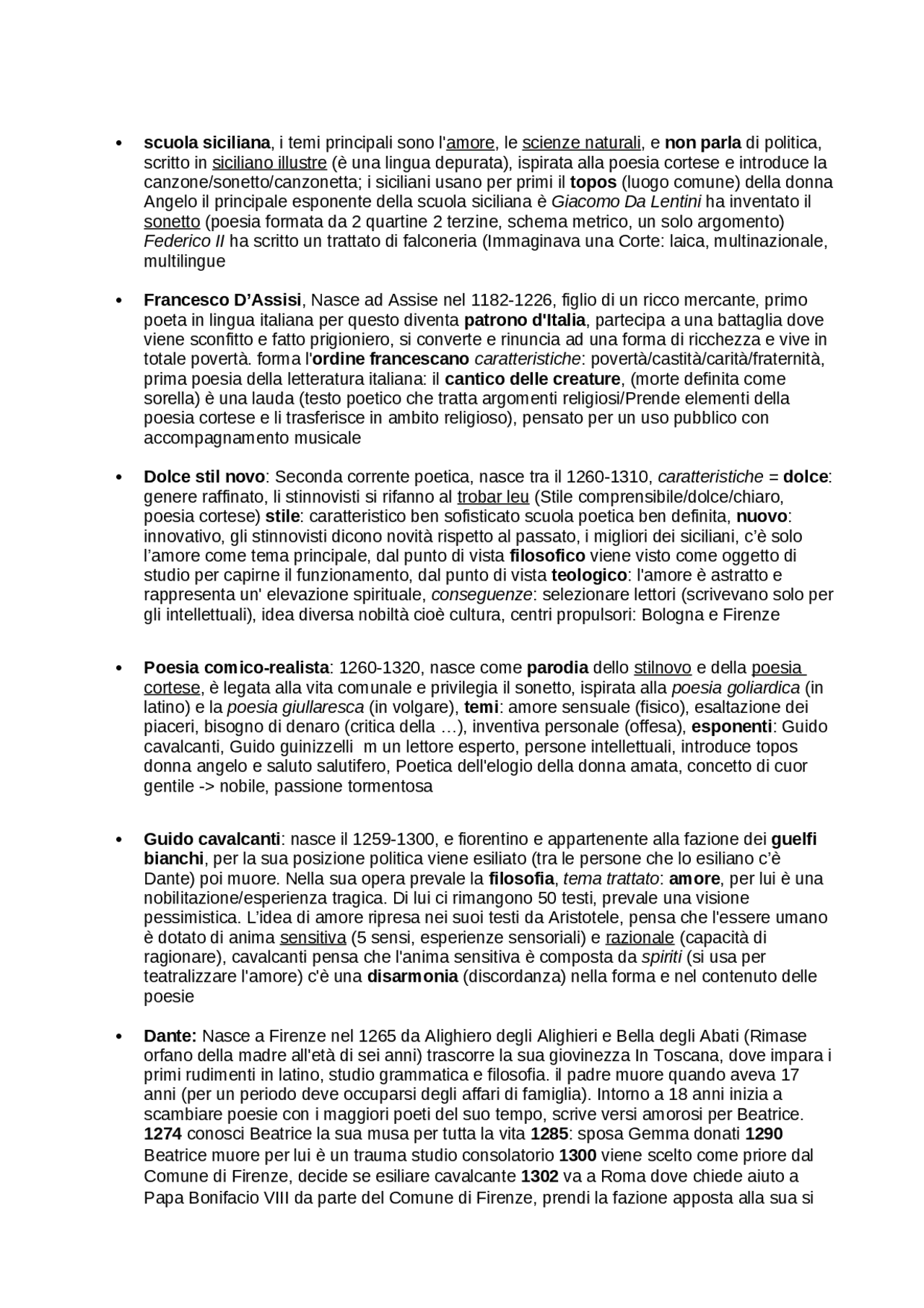Dante E Scuola Siciliana Docsity