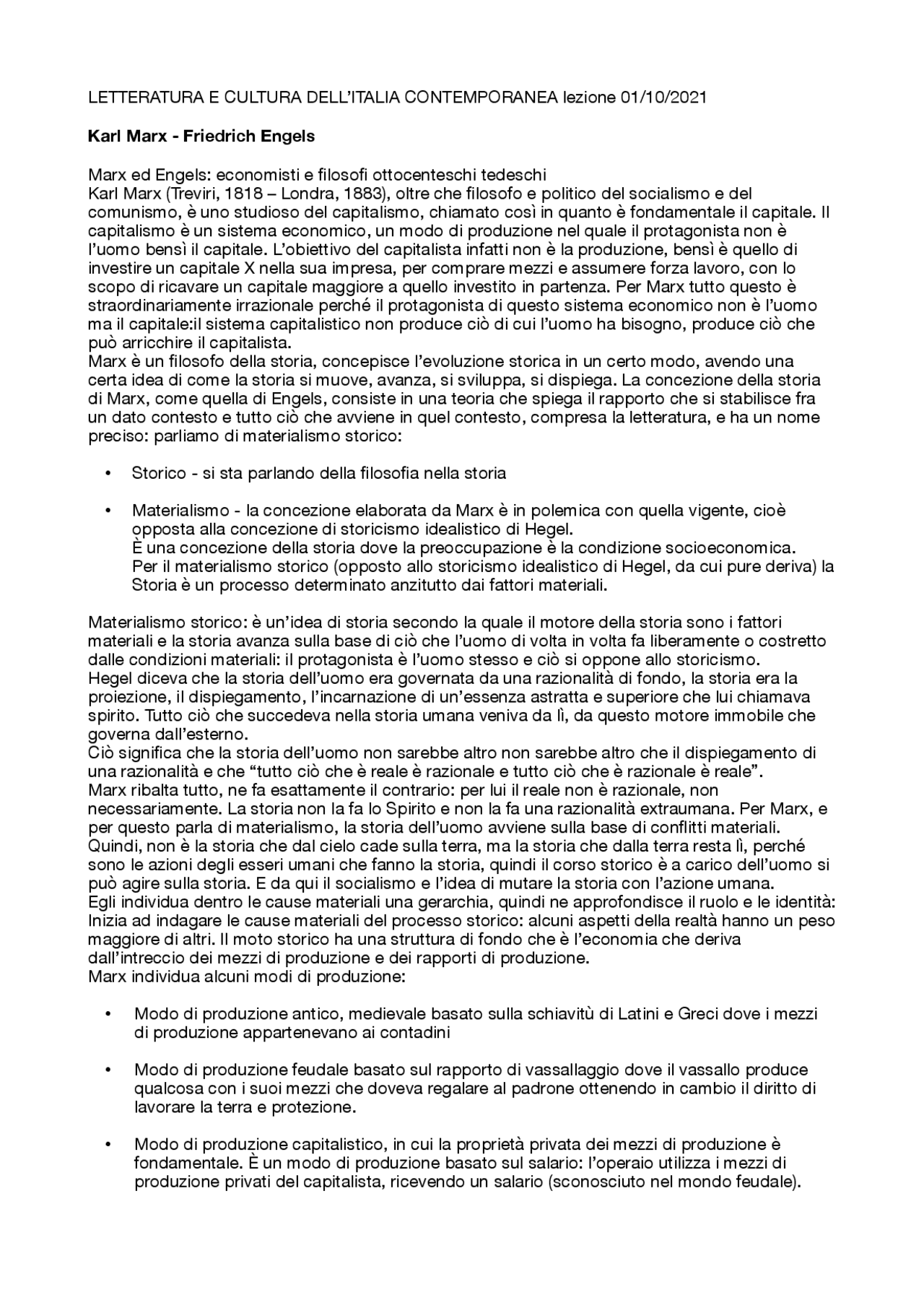 Letterature e cultura italiana contemporanea - Docsity
