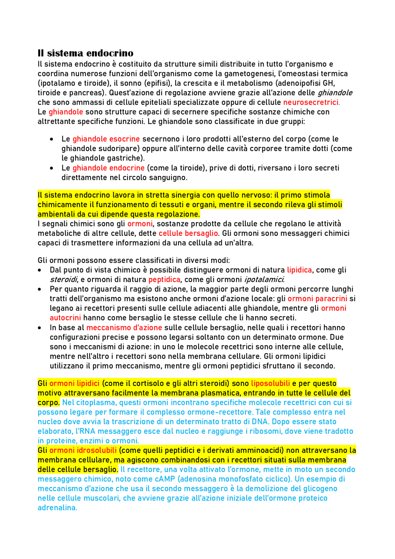 Biologia Sistema Endocrino Appunti Di Biologia Docsity