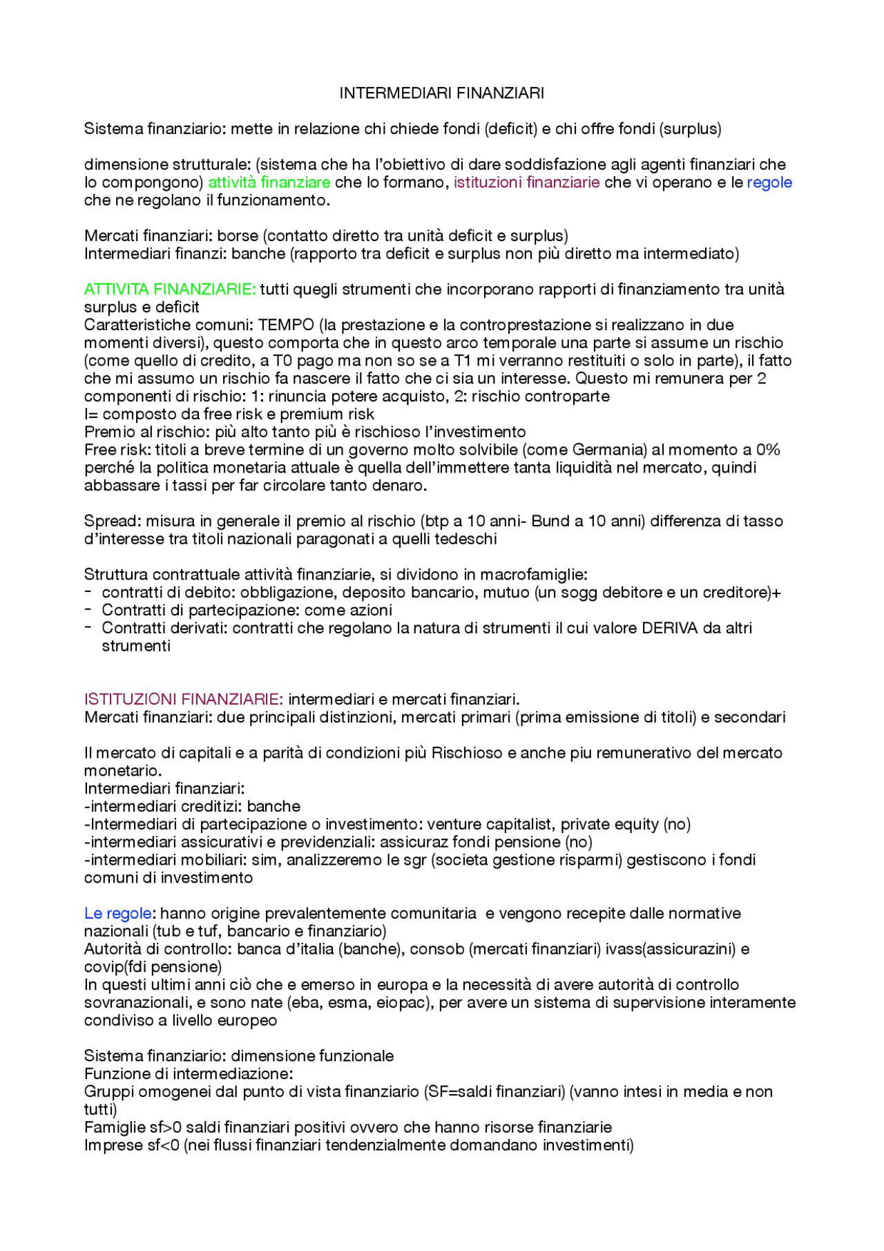 Eif Schemi E Appunti Appunti Di Economia Degli Intermediari