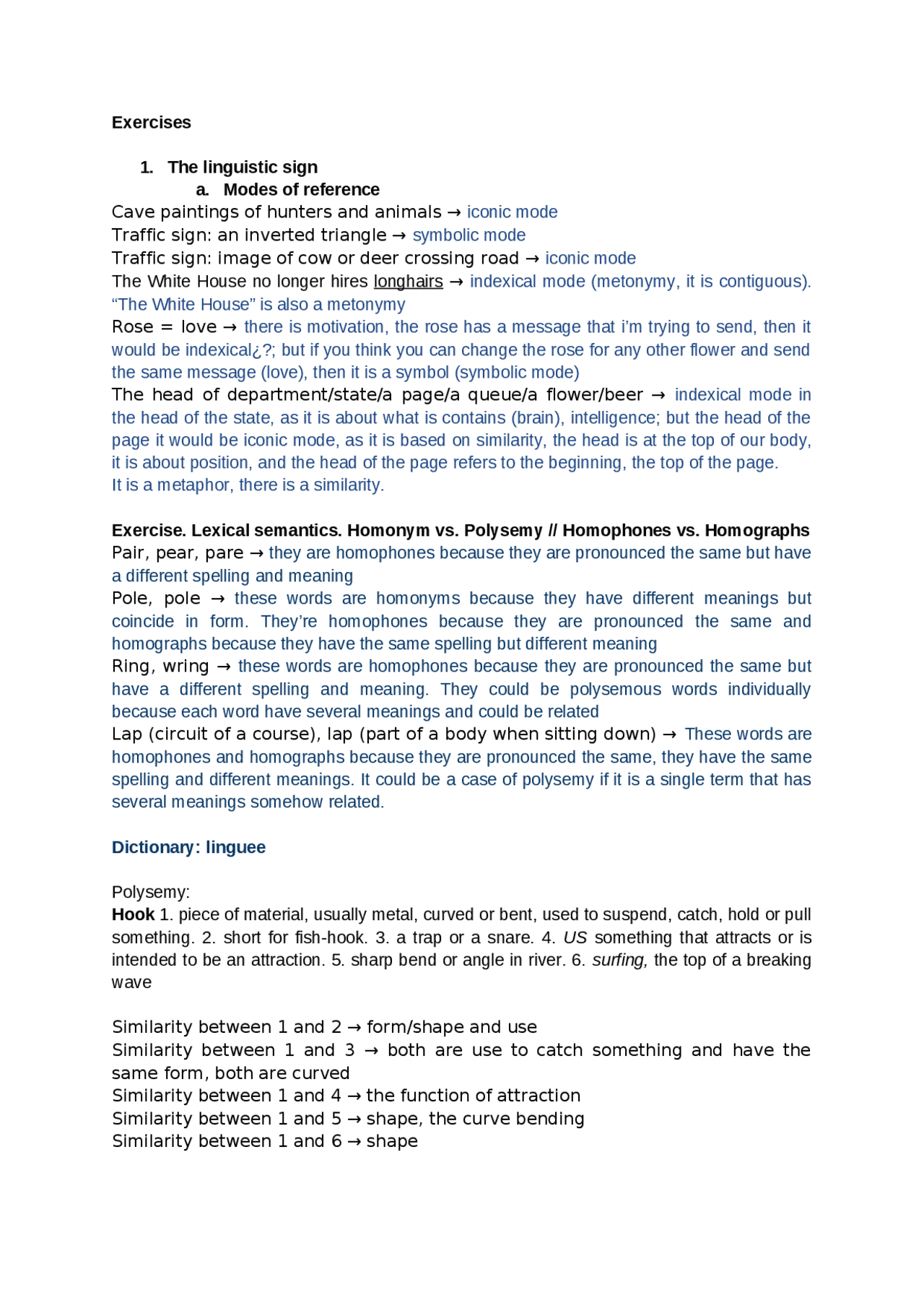 Semantics Exercises With Answers Ejercicios De Filología Inglesa
