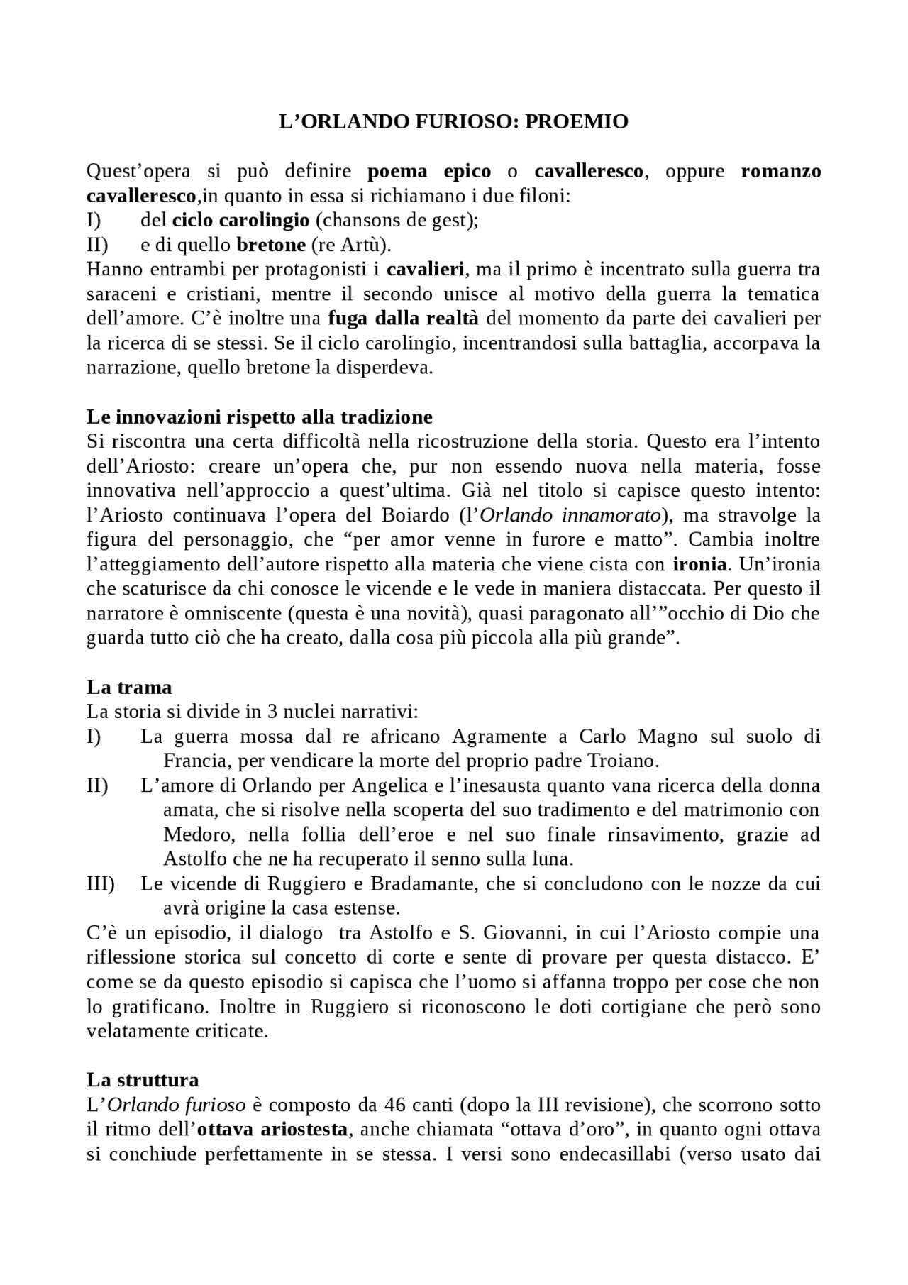 Proemio Orlando Furioso - Docsity