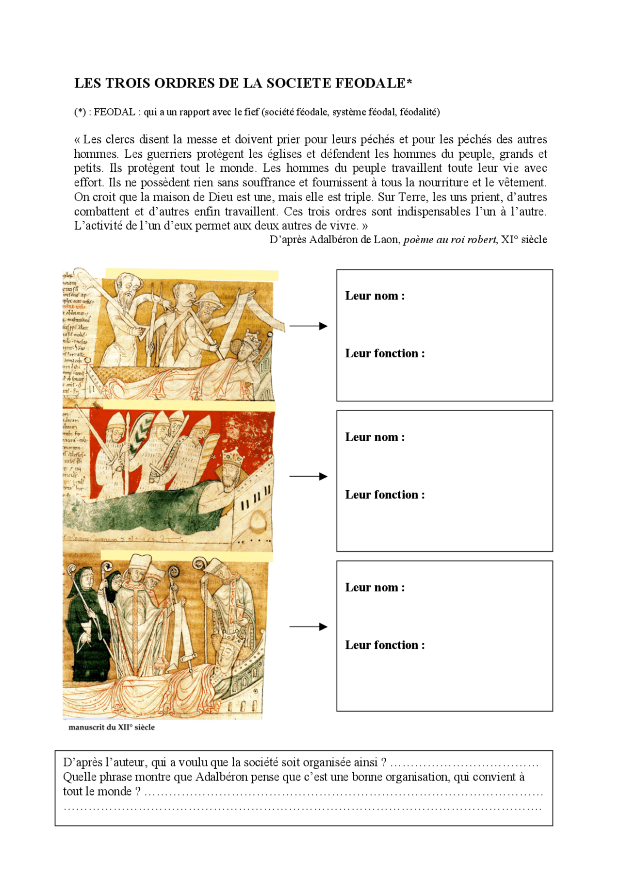 LES TROIS ORDRES DE LA SOCIETE FEODALE - Docsity