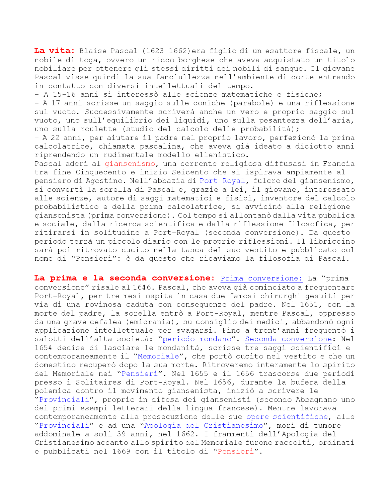 Blaise Pascal Vita E Pensiero Docsity