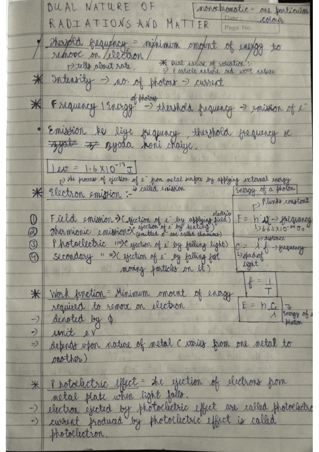 DUAL NATURE NOTES for class 12 | Cheat Sheet Physics | Docsity