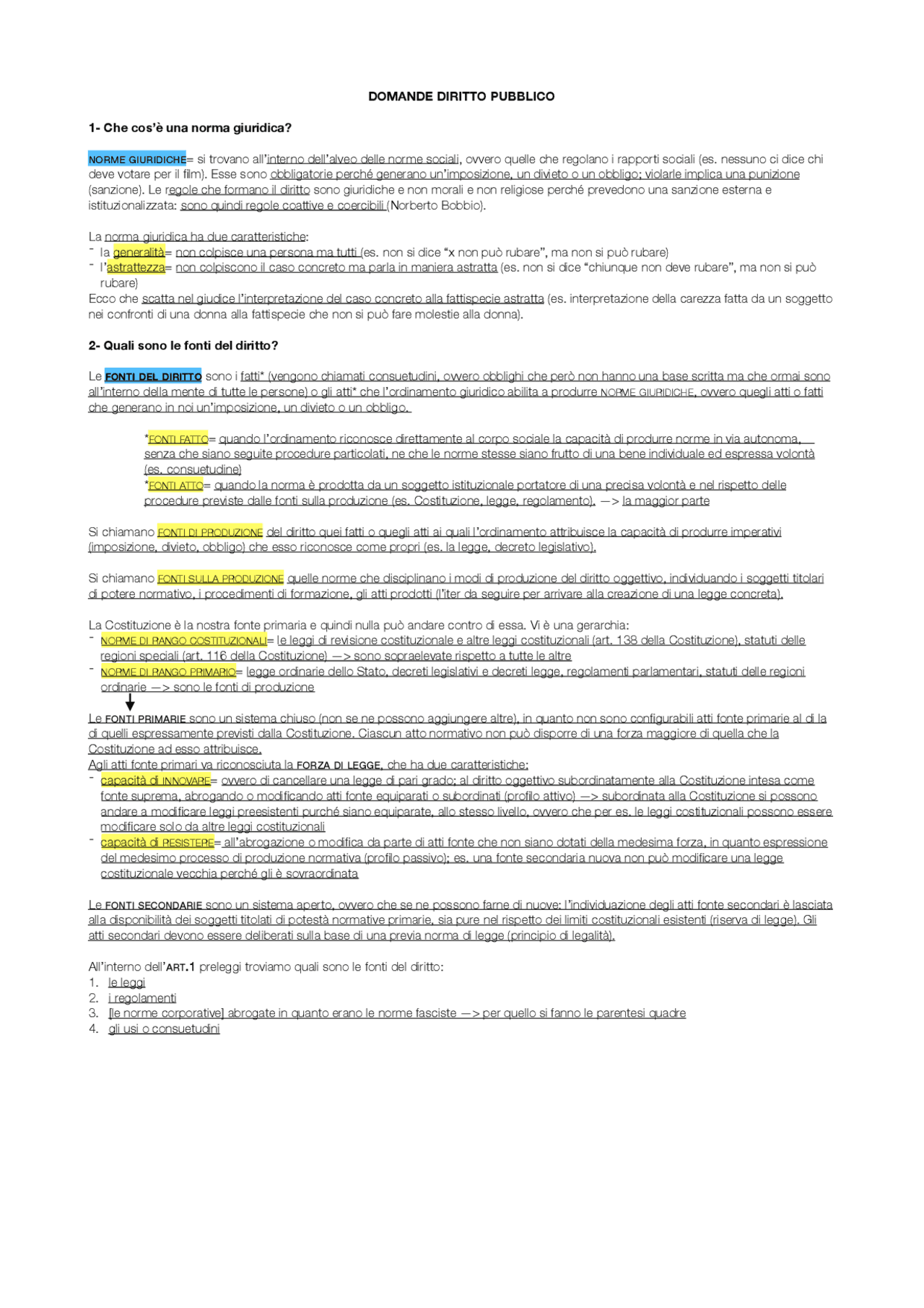 Domande per esame diritto pubblico - Docsity