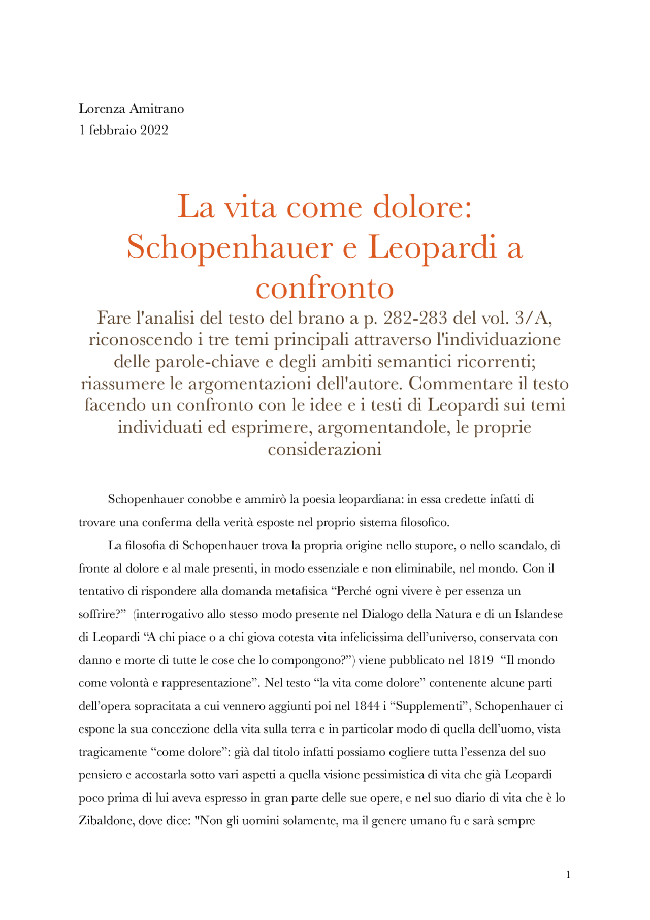 La Vita Come Dolore Confronto Schopenauer E Leopardi Docsity