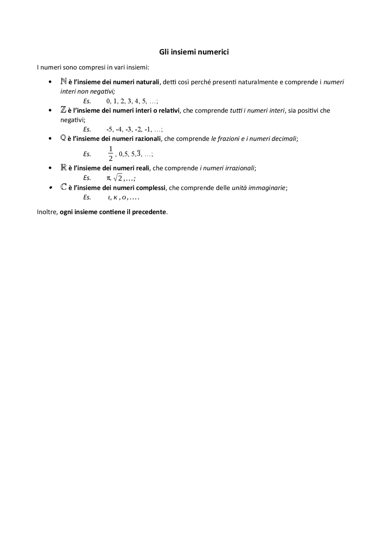 Gli Insiemi Numerici Docsity