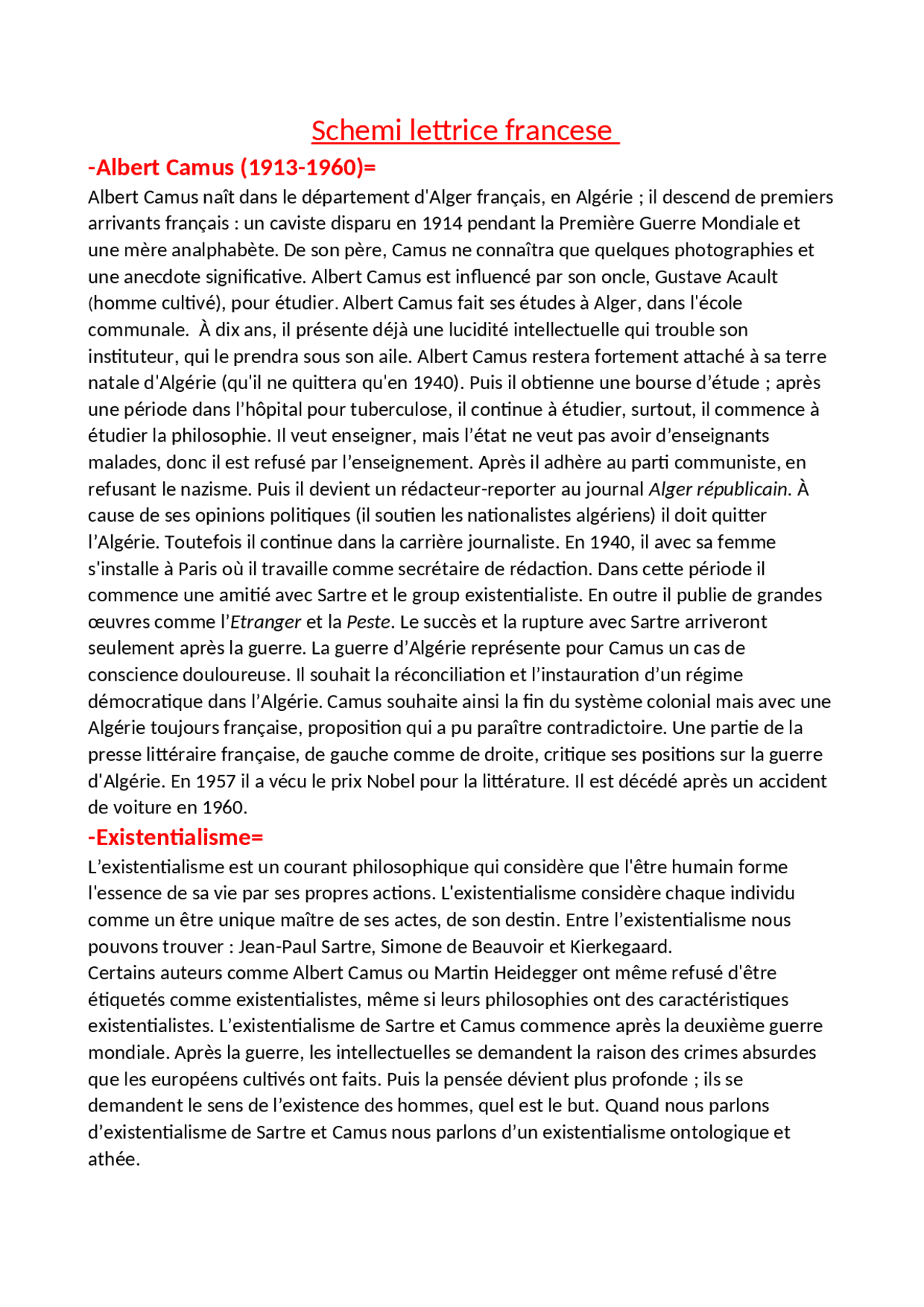 Albert Camus E Lìexistentialisme Docsity