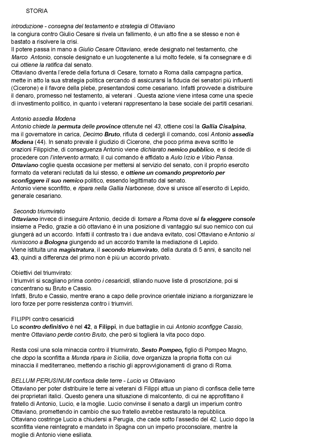 Storia Morte Di Cesare Ottaviano Docsity