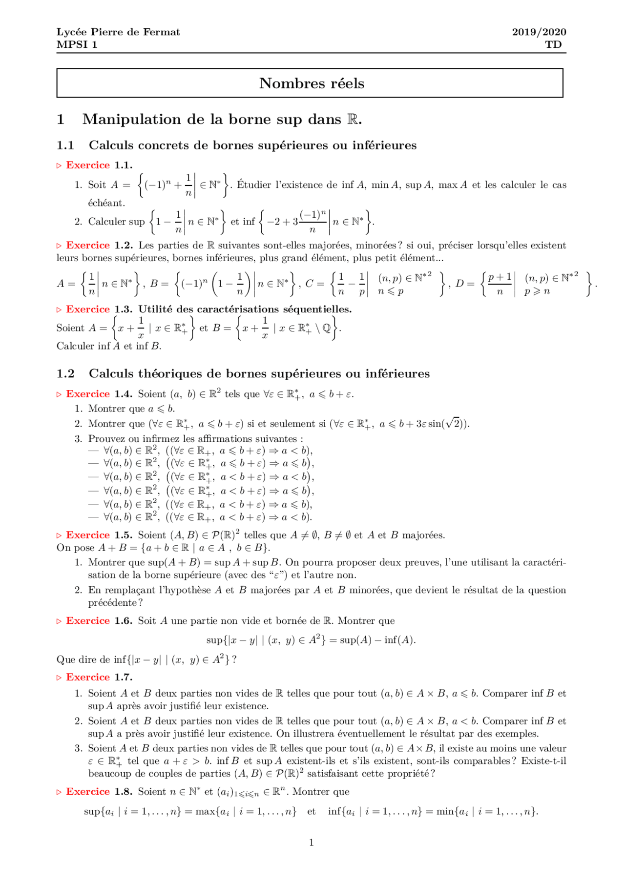Nombres Réels Exercices Docsity