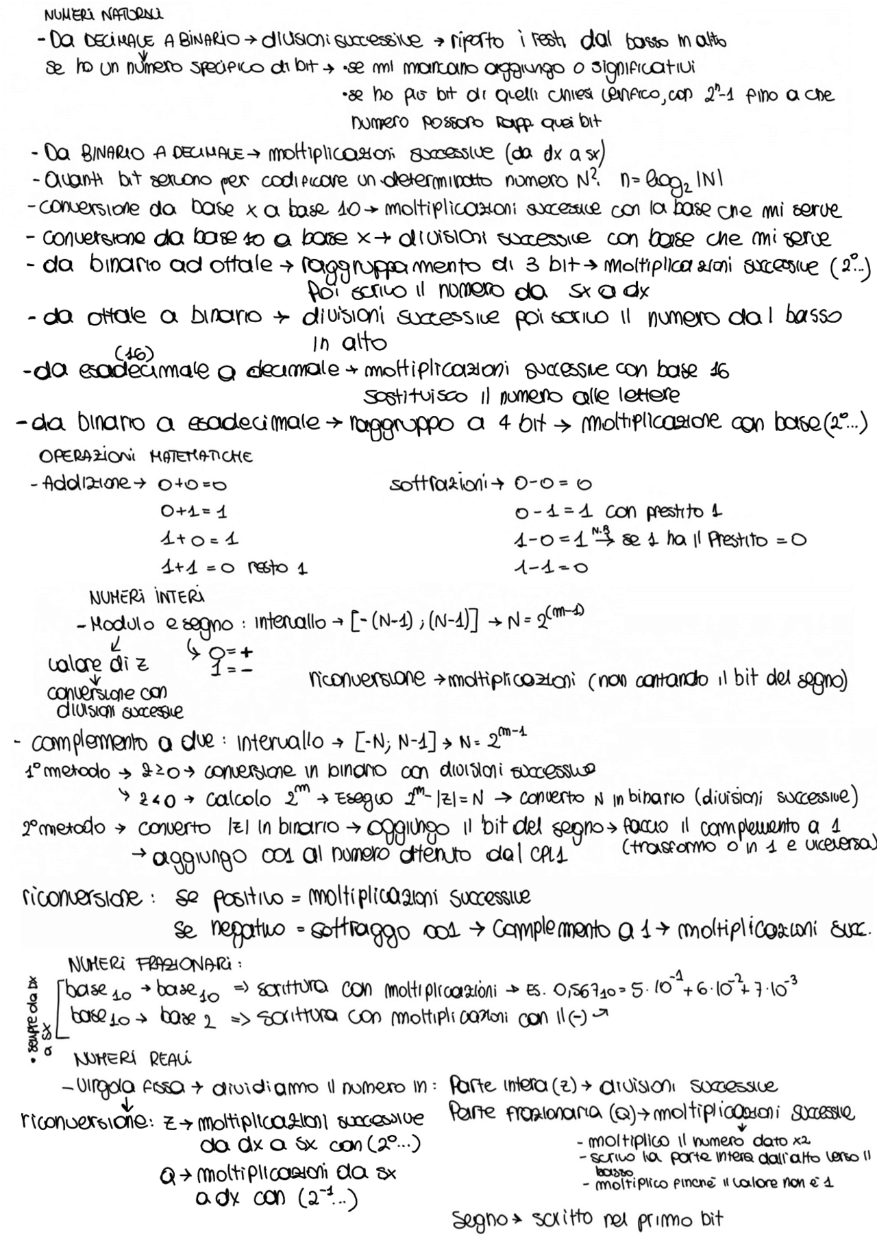 Metodi di calcolo codifica binaria | Schemi e mappe concettuali di Elementi di Informatica | Docsity