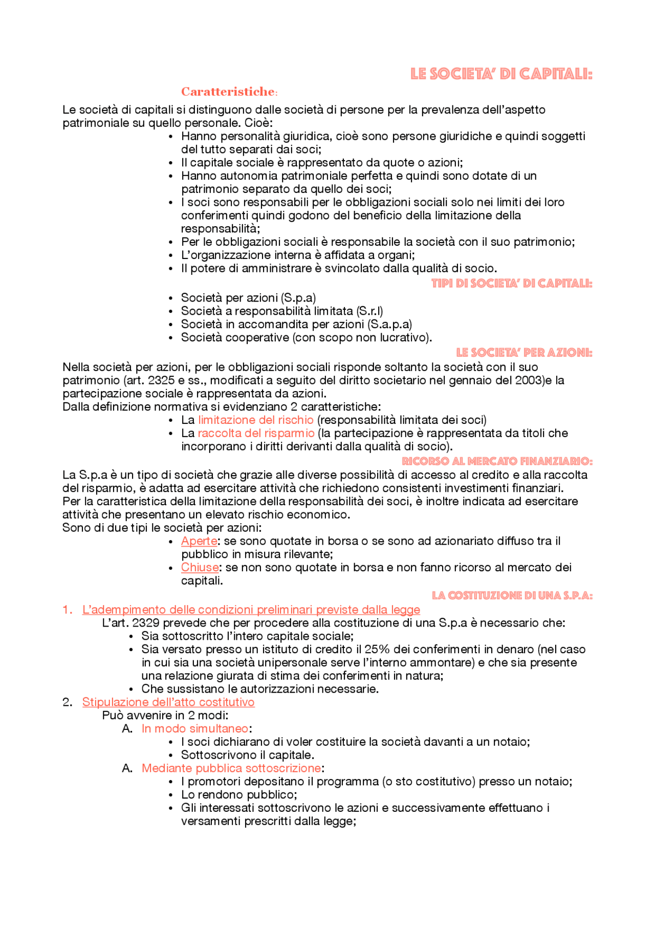 Società Di Capitali Docsity