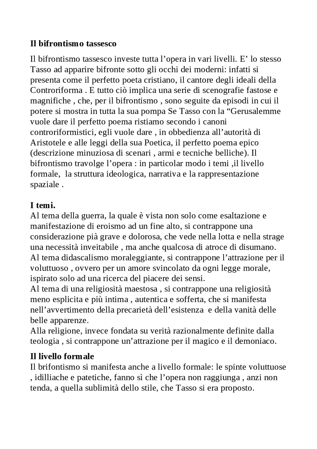 Il Bifrontismo Di Torquato Tasso Docsity